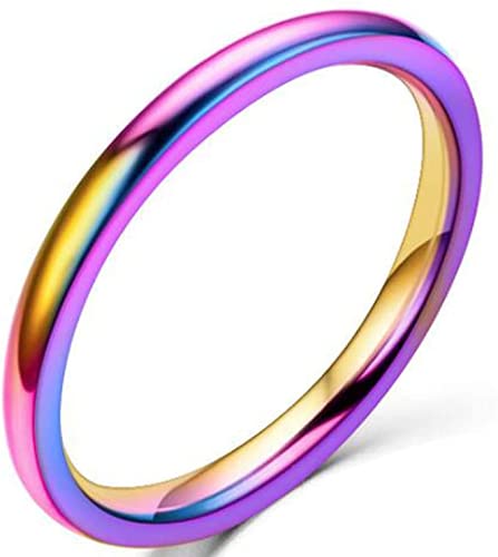 SILVERLINE JEWELRY High Polished 2mm Stainless Steel Comfort Fit Wedding Band Ring Full & Half Sizes 5-14 | Silver Yellow Rose Blue Black Tones (Rainbow-Tone, 6)