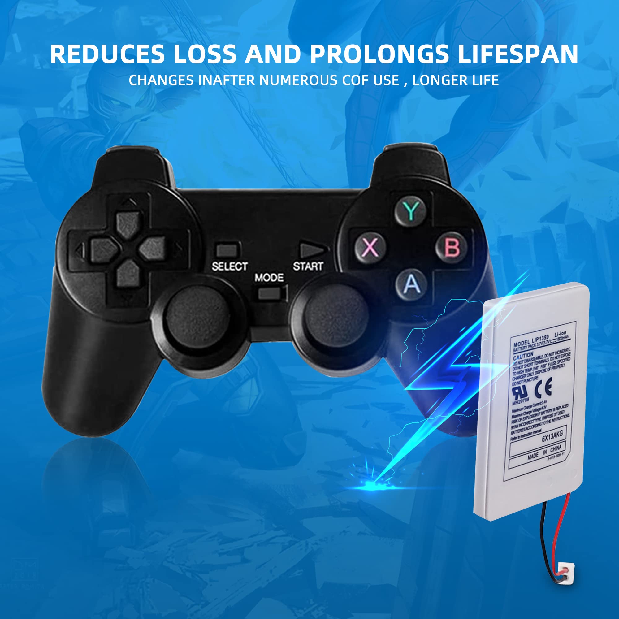 Xahpower 2 Pack PS3 Controller Battery, LIP1359 Replacement Battery for Sony Playstation 3 CECHZC2E CECHZC2U Controller with USB Cable and Tools