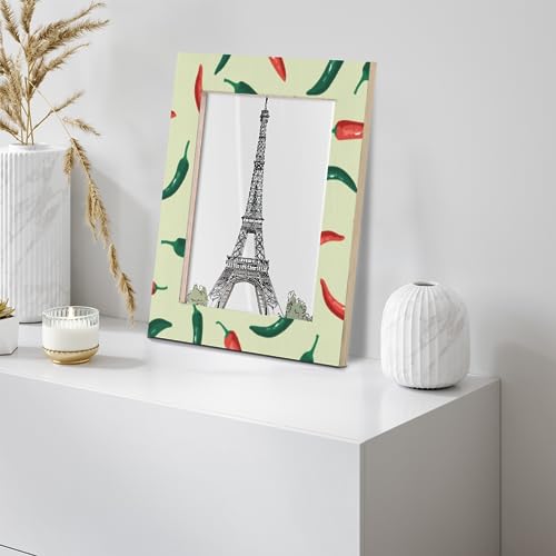 Pardick Chilli Peppers 4x6 Picture Frame, Green Red Wooden Photo Frames for Tabletop and Wall Display, Picture Frame Home Office Decor