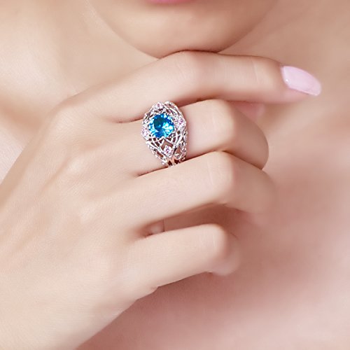 Psiroy 925 Sterling Silver Created Blue Topaz Filled Art Deco Knuckle Wrap Rings Size 12