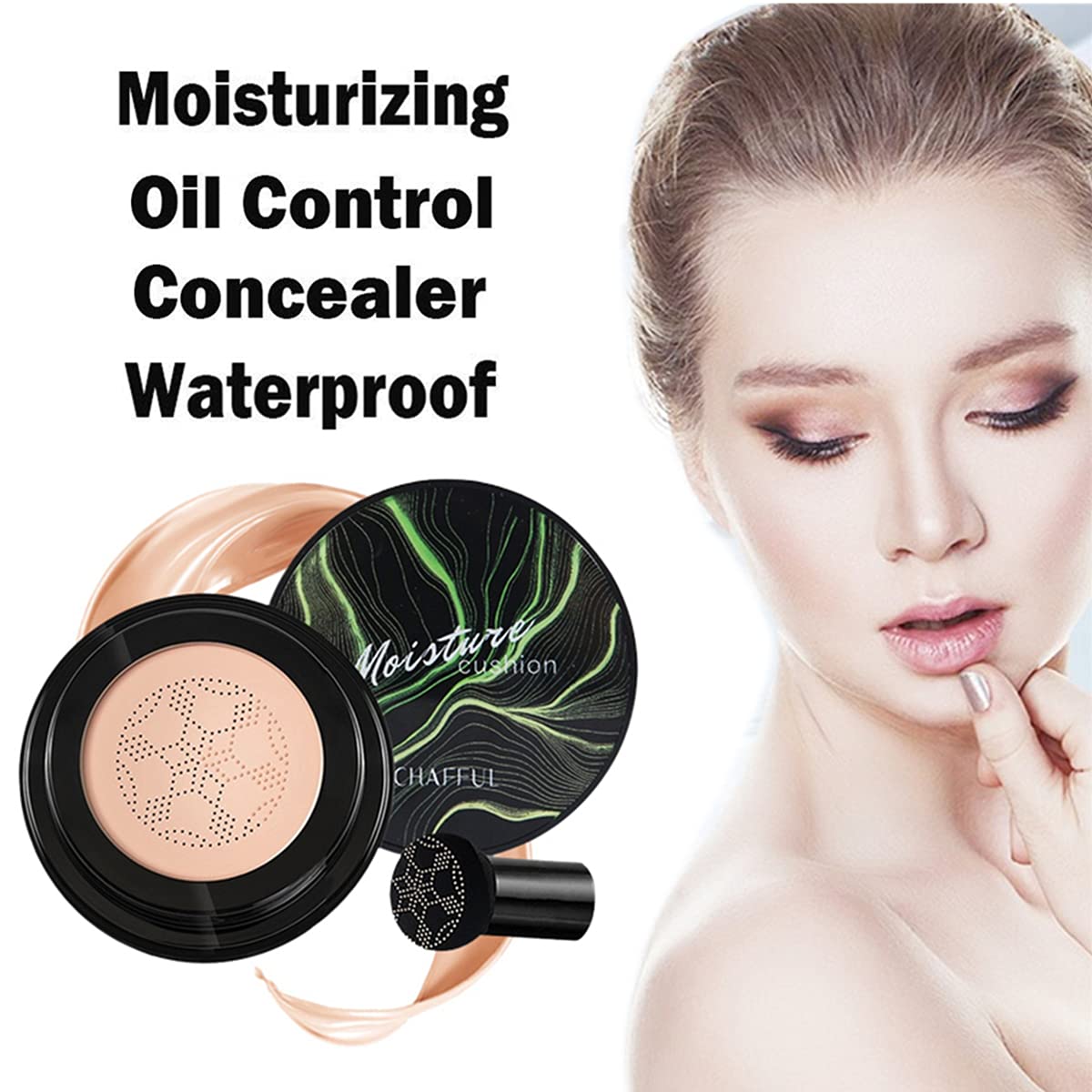 PHOERA 30ml Foundation Liquid Full Coverage 24HR Matte Oil Control Concealer (Nude #102) with Face Primer & Air Cushion CC Cream BB Cream Mushroom Head Foundation & Petal-Shaped Cosmetics Brush