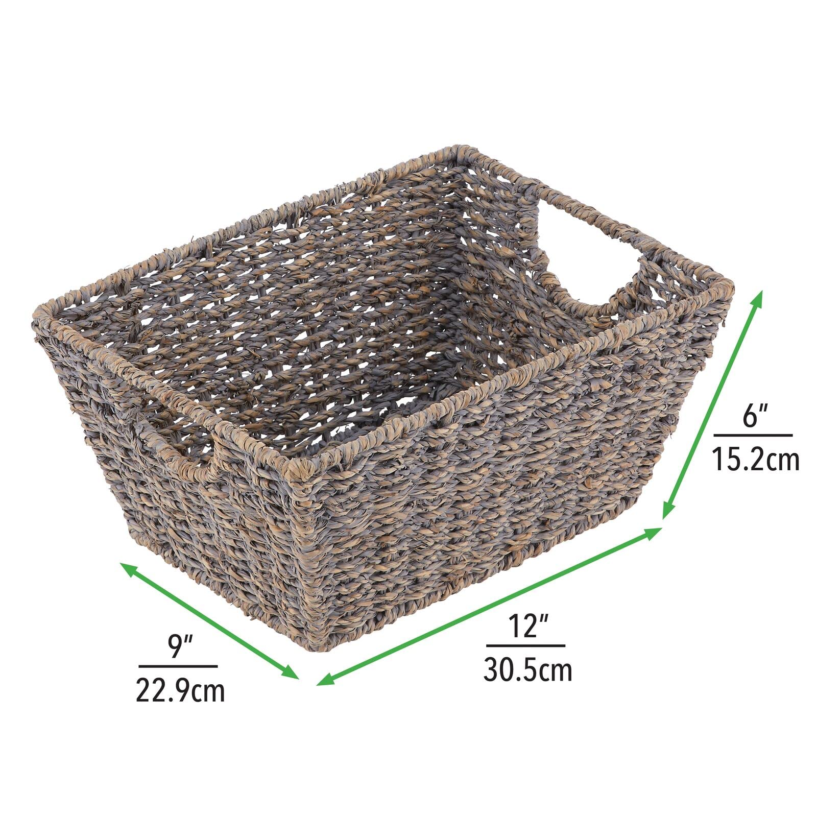 mDesign Natural Woven Seagrass Nesting Closet Storage Organizer Basket Bin for Kitchen Cabinets, Pantry, Bathroom, Laundry Room, Closets, Garage - 2 Pack - Gray