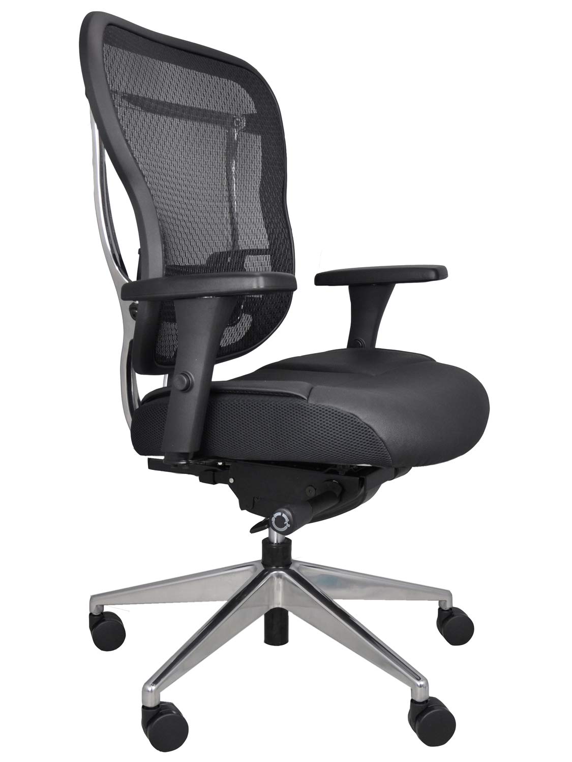 Oak Hollow Furniture Aloria Series Office Chair Ergonomic Executive Computer Chair, Genuine Leather Seat Cushion, Mesh Back, Adjustable Lumbar Support Swivel and Tilt High-Back (Black)