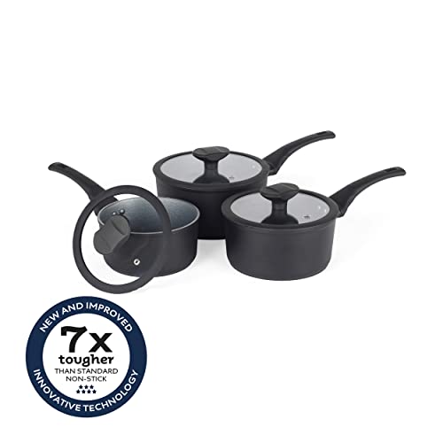 Russell Hobbs RH02131EU7 Saucepan Set, 3 Piece Non-Stick Induction Pans with Lids, 16/18/20cm, Tall Body for Larger Capacity Batch Cooking, Use Little or No Oil, Crystaltech Graphite Collection