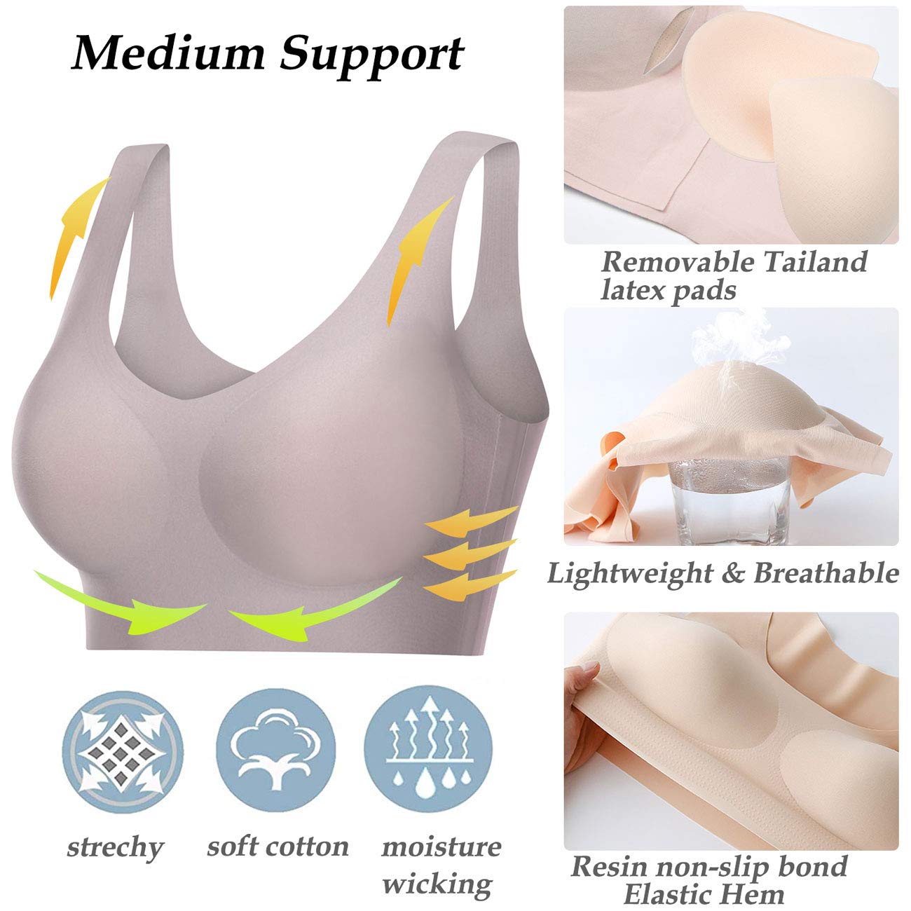 Schkleier Women's Seamless Wire-Free Sleeping Leisure Yoga Bra, Comfort Scoop V Neck with Removable Pads