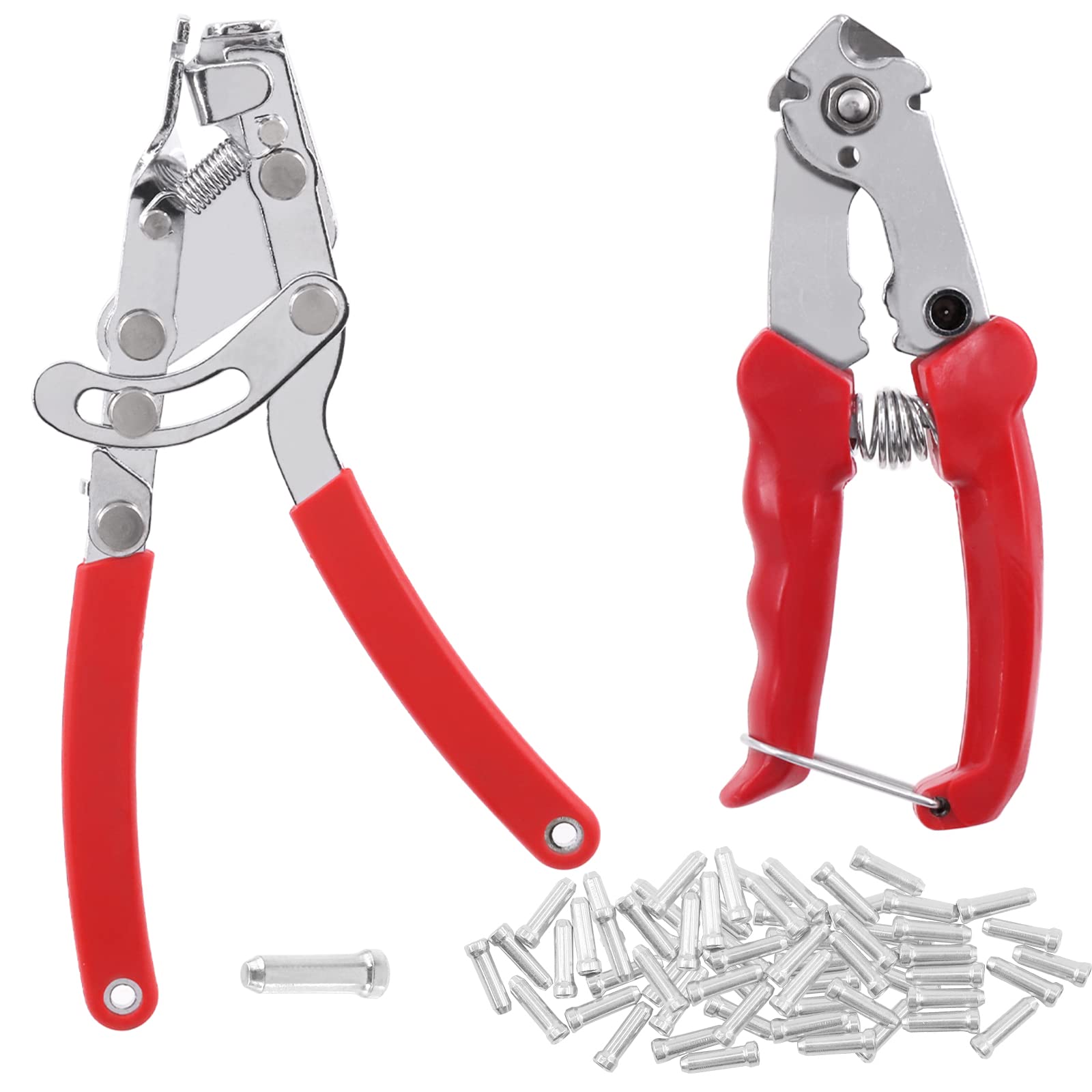 Rustark 102Pcs Bicycle Cable Puller, Bike Cable and Housing Cutter and Bicycle Brake Cable Crimps End Tips Tool Kit for Road Mountain Bicycle Cable Brake Repair