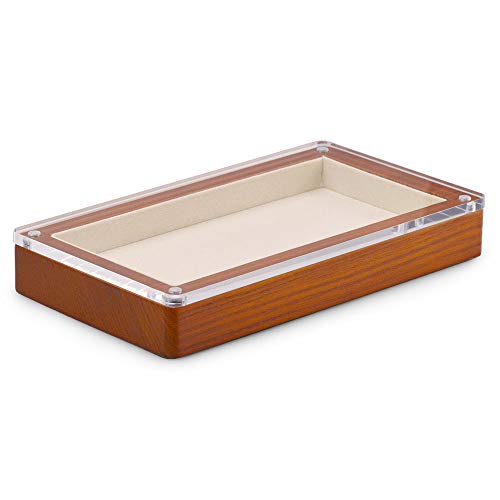 Oirlv Solid Wood Jewelry Tray with Transparent Acrylic Lid Jewelry Organizer Dish Home Organization Accessories Storage Box(Creamy-white)