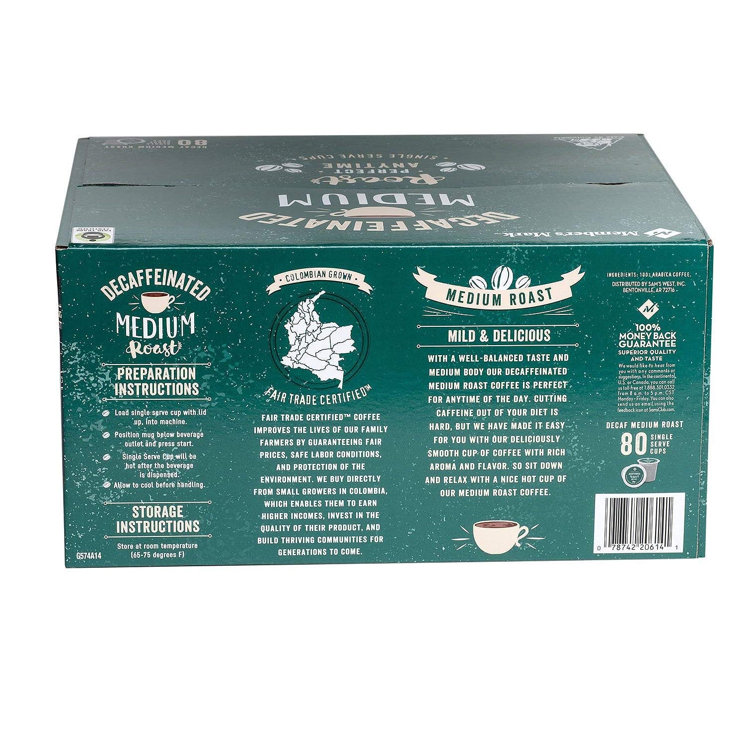 Member's Mark Decaffeinated Colombian Coffee (80 single-serve cups) vevo