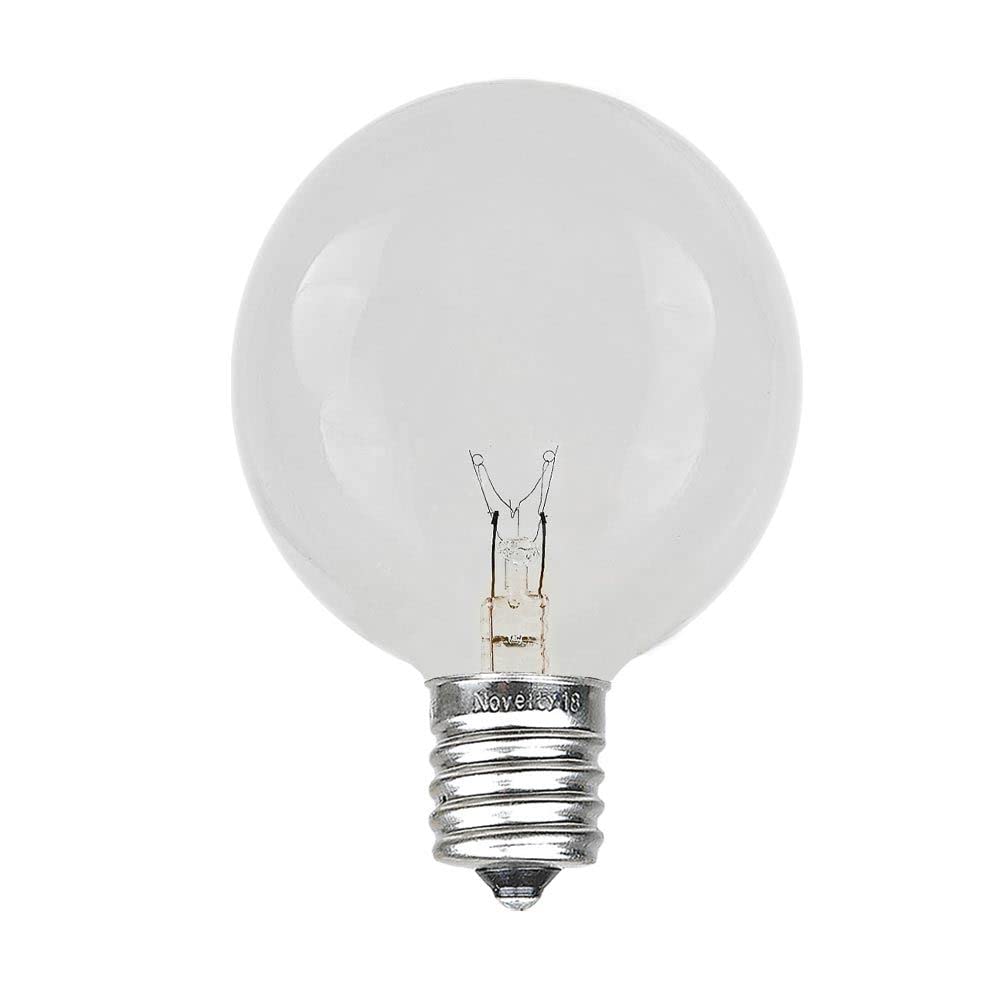 Novelty Lights 25 Pack G40 Clear Outdoor Globe Bulbs, Light Bulbs Glass Incandescent Bulbs with 3000 Hour Lifespan, Globe String Lights Replacement Bulbs