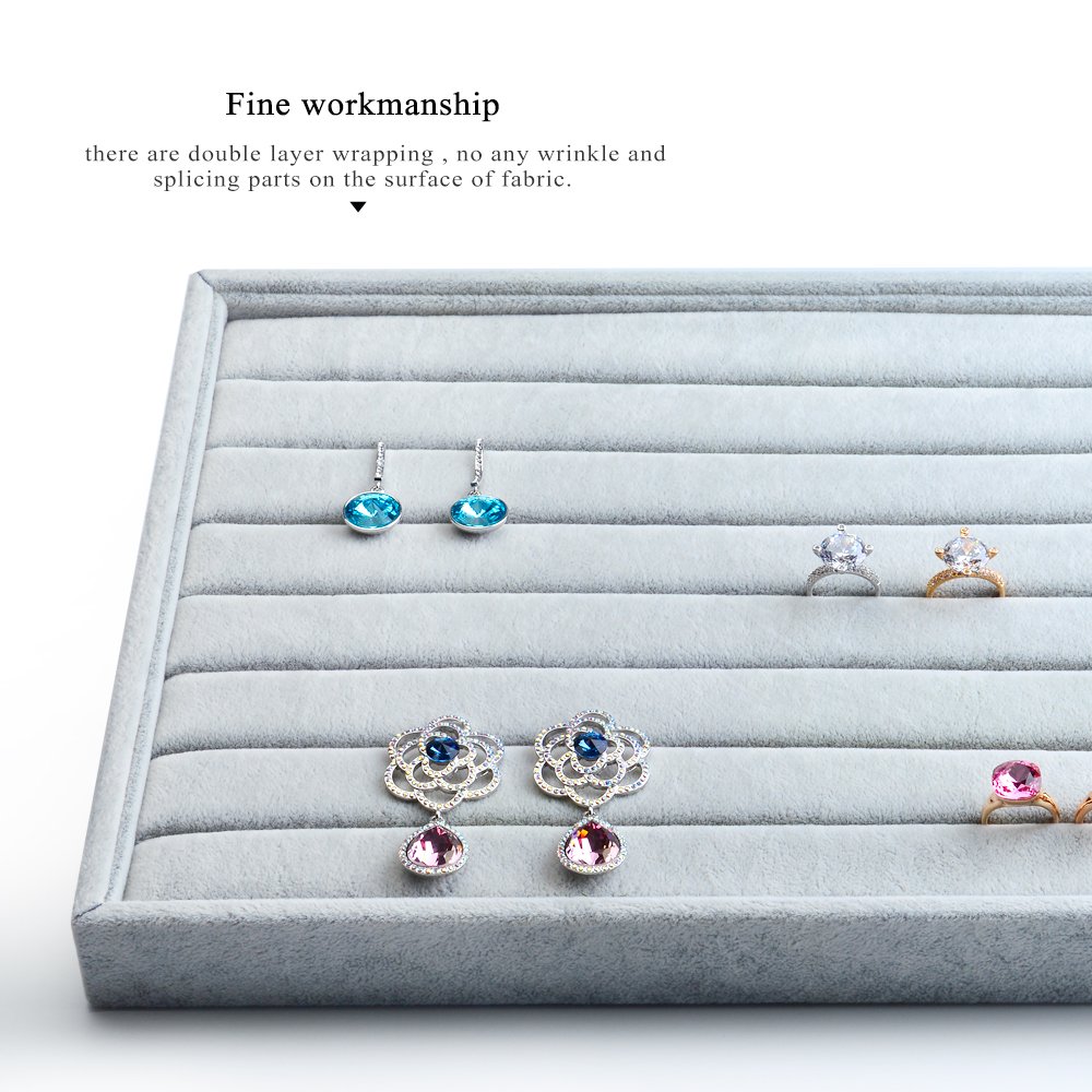 Oirlv Velvet 7 Slots Ring Earrings Studs Tray Showcase Display Jewelry Organizer