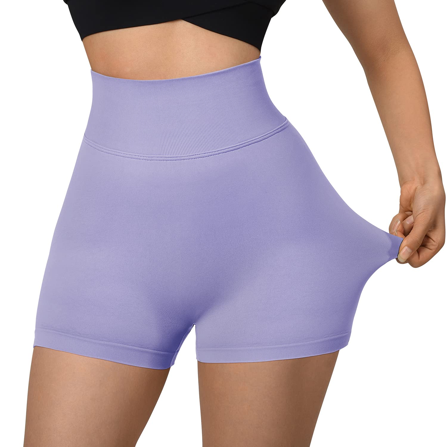 RUUHEE Women Seamless Scrunch Butt Contour Yoga Short 5" High Waist Booty Workout Biker Shorts(Small,Leopard)