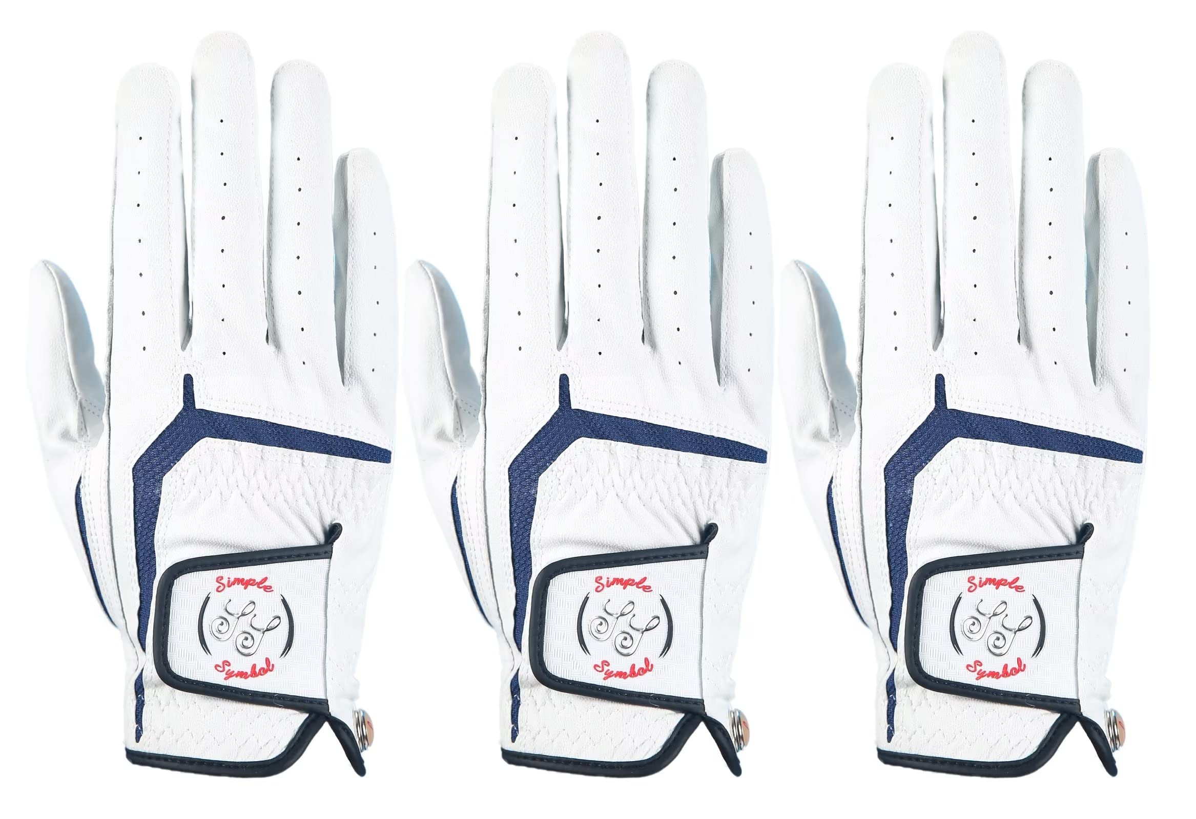 SIMPLE SYMBOL Men's Golf Glove Three Pack,Left Hand Right Hand Small/Medium/Large/XL,White Microfiber with Soft Cabretta Leather(Right,L)