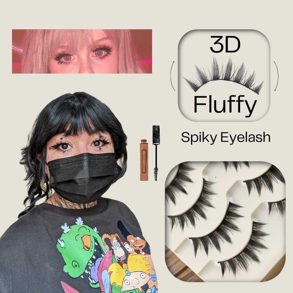 Okdeals 5 Pairs Japanese Style Makeup Eyelashes 3D Fluffy Spiky Eyelash Manga Lashes Little Devil Cosplay Anime Eyelash Natural Look Beauty Eye Lash Extension Tools