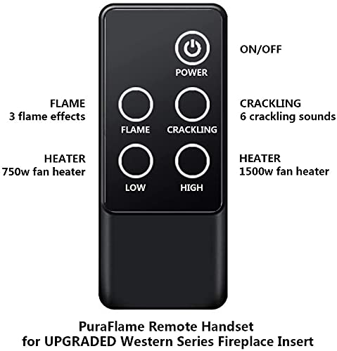 PuraFlame Western Electric Fireplace Insert with Fire Crackling Sound, Remote Control, 750/1500W, Black, 33 1/16 Inches Wide, 25 9/16 Inches High