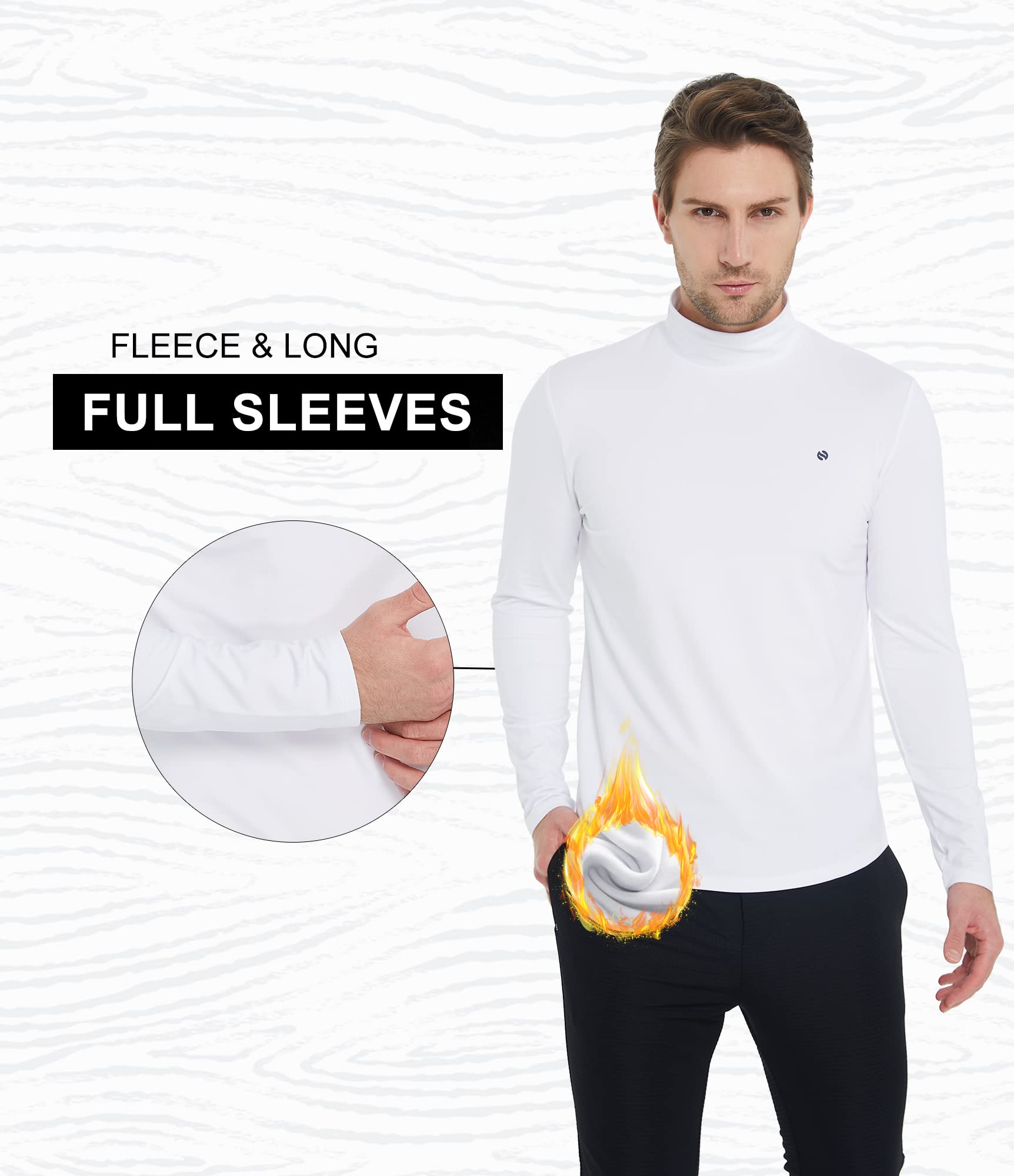 SSLR-Thermal-Shirts-for-Men-Turtleneck Long Sleeve Shirts Fleece Lined Winter Slim Fitted Mock Neck Base Layer (X-Large, White)
