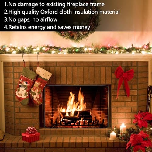 MOCOOS Magnetic Fireplace Cover, Fireplace Blocker Blanket Stops Heat Loss, Christmas Fireplace Covers Decorative, Hot & Cold Air Blocker, Fireplace Draft Stopper Save Energy, 39" W x 32" H
