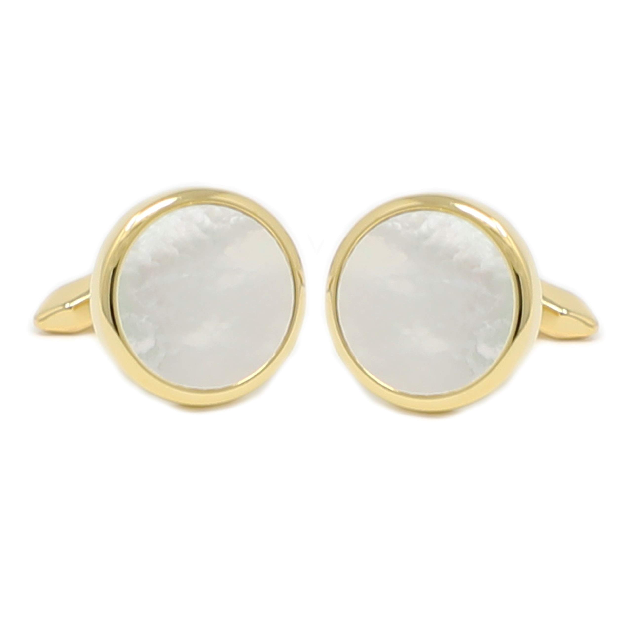 MENDEPOT Mother Of Pearl Cufflinks With Box Men Classic White Stone Cuff Links Wedding Groom Gift (Round A)