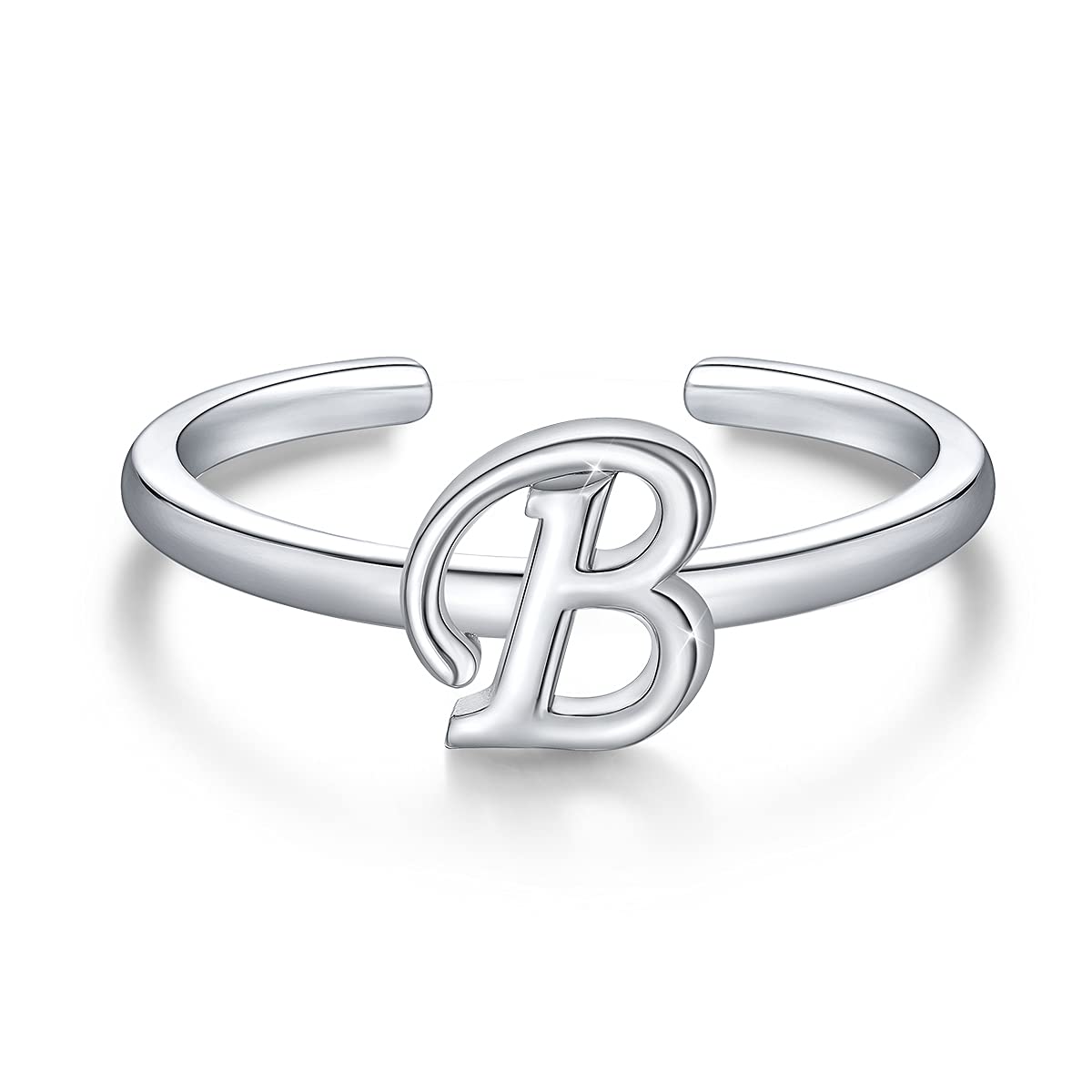 SIMPLGIRL 925 Sterling Silver Initial Ring for Women Adjustable Letter Ring Stackable A-Z Alphabet Rings Finger Rings Gifts