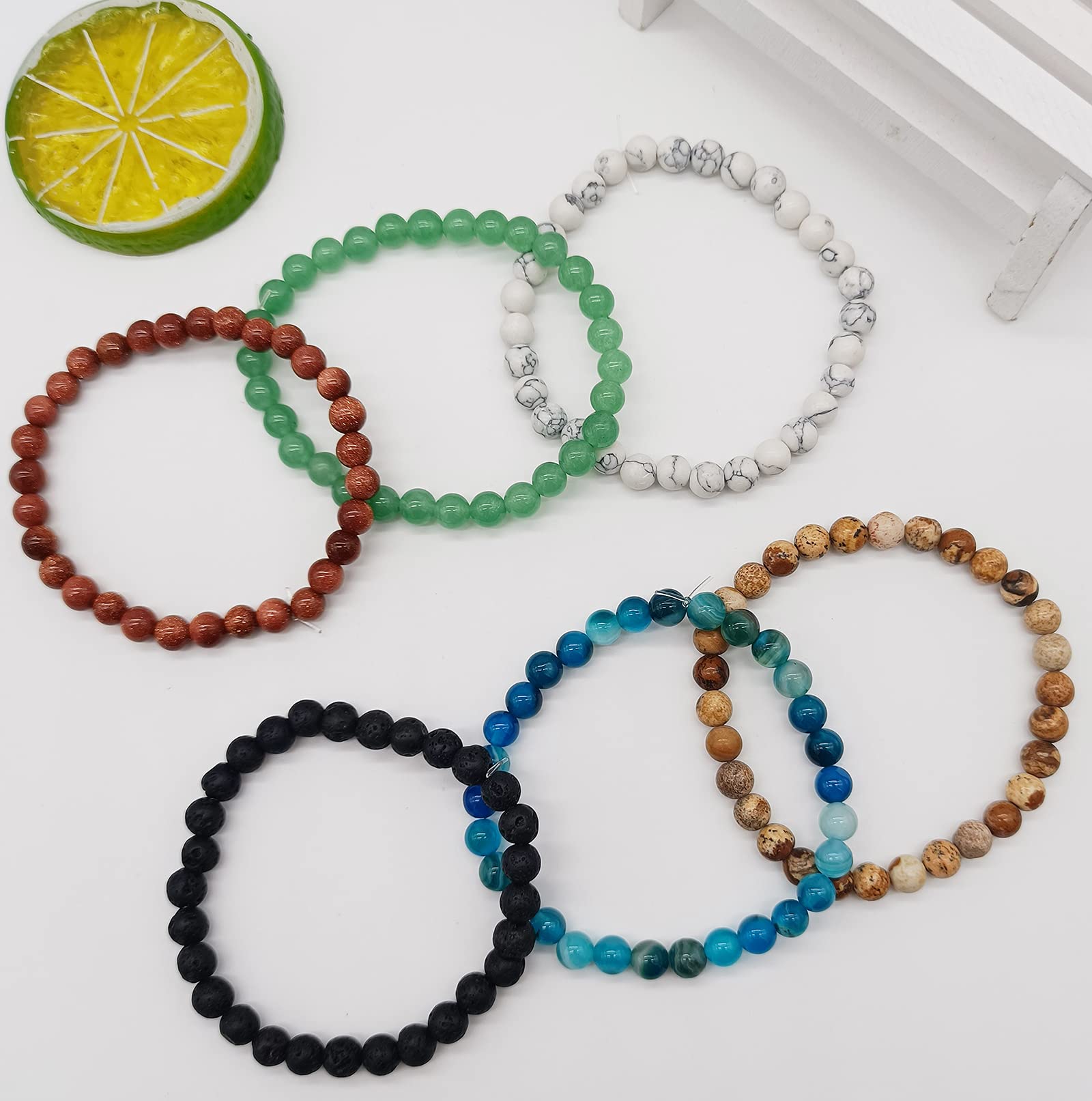 SAMOCO 12PCS 6mm Gemstone Beaded Bracelets for Women Tiny Crushed Stone Crystal Bracelet Beaded Couples Stretch Unisex Stretch Bracelets Jewelry