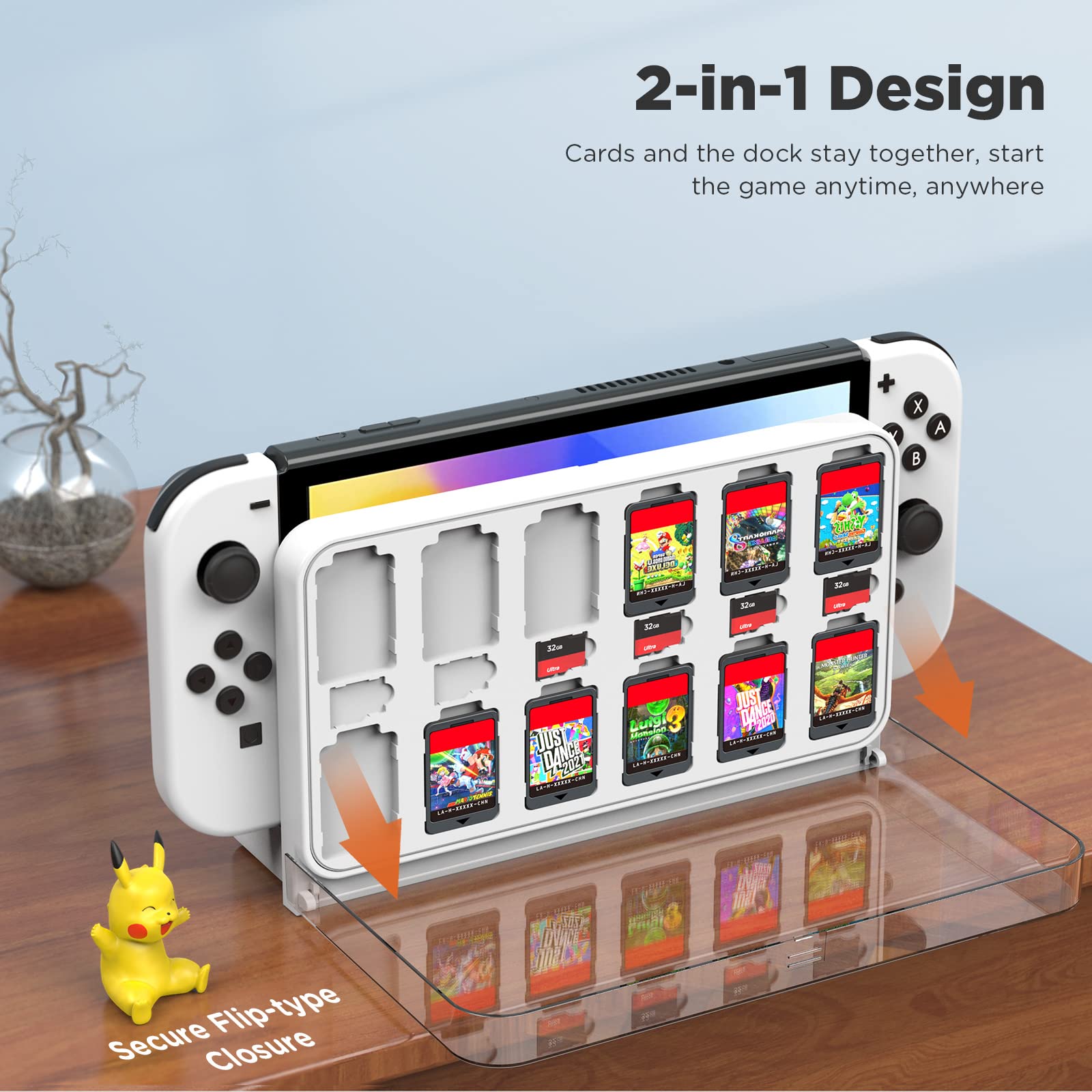 TiMOVO Switch Game Card Case for Nintendo Switch OLED Dock, Game Holder with 12 Cartridge Slots and 6 Micro SD Card Storage, Clear Game Card Display Cabinet Box Organizer fit Switch OLED Station,Clear