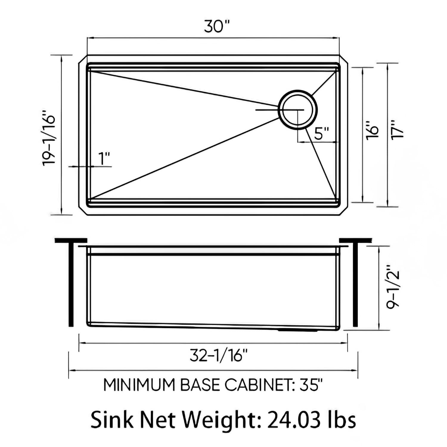 Sinber 32" x 19" x 10" Undermount Single Bowl Workstation Kitchen Sink with 16 Gauge 304 Stainless Steel Satin Finish 6 Accessories KSS0001S-OK
