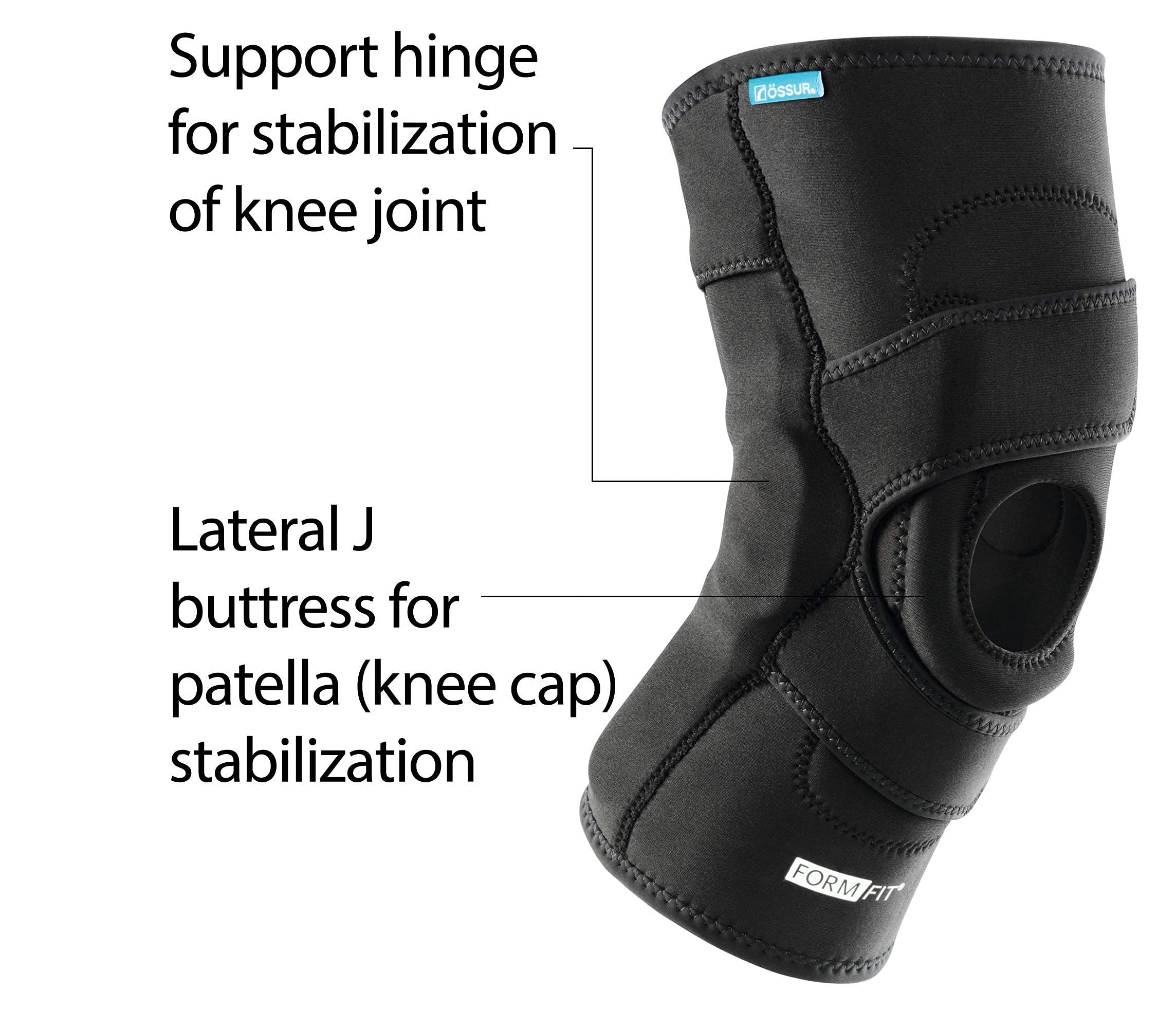 Ossur Formfit Hinged Lateral J Knee Brace | Open Popliteal Area and J-Shaped Buttress for Added Support | Helps in Patella Stabilization and Realignment | Easy Pull-On Sleeve Design (XX-Large, Left)