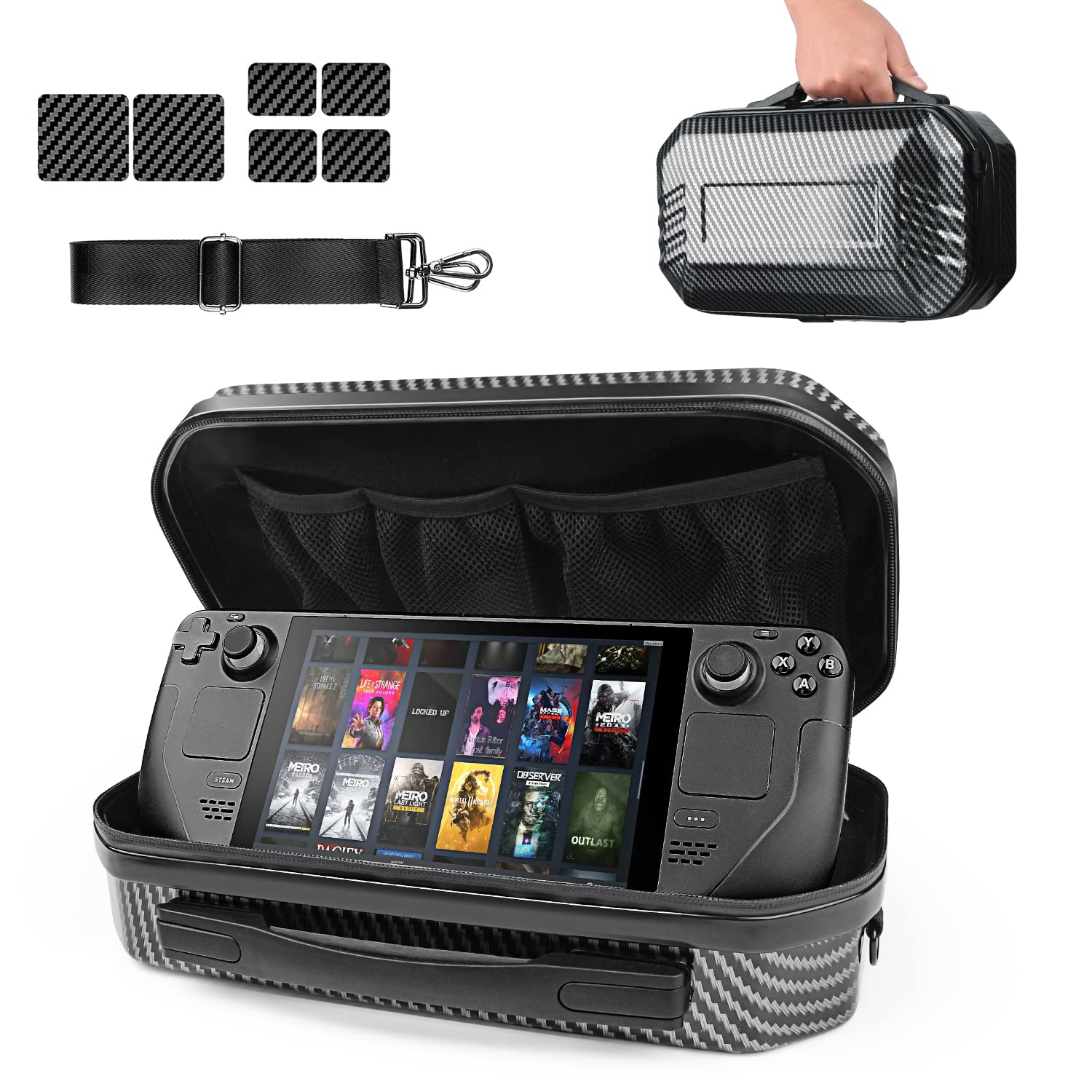 YIZEIJOB Durable Travel Case for Steam Deck Accessories Console Protective Carrying Hard Case Bag Larger Capacity Travel Pouch Portable Shoulder Storage Perfectly Fit with Valve Steam Deck