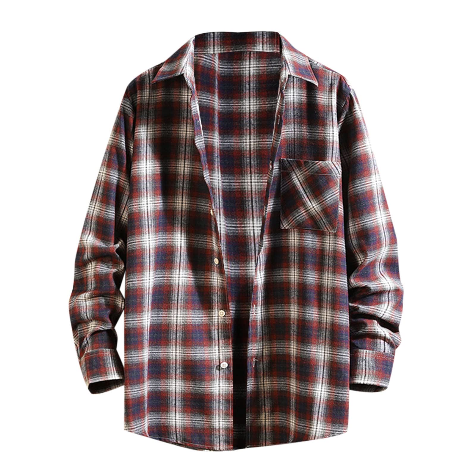 Shacket Jacket Men Oversized Flannel Plaid Shirts for Men Long Sleeve Button Down Shirts Blouse tops Mens Jacket Shirt