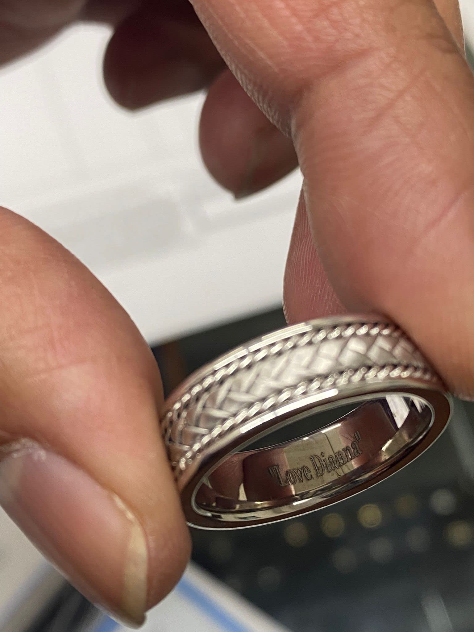 TGDJ Two Tone Gold Wedding Band - 7 mm Handmade Beautifully Crafted Wedding Ring for Couple - White Flat Gold Braided With Tight Yellow Gold ropes - Free Customized Engraving (14k Gold, 10.5)
