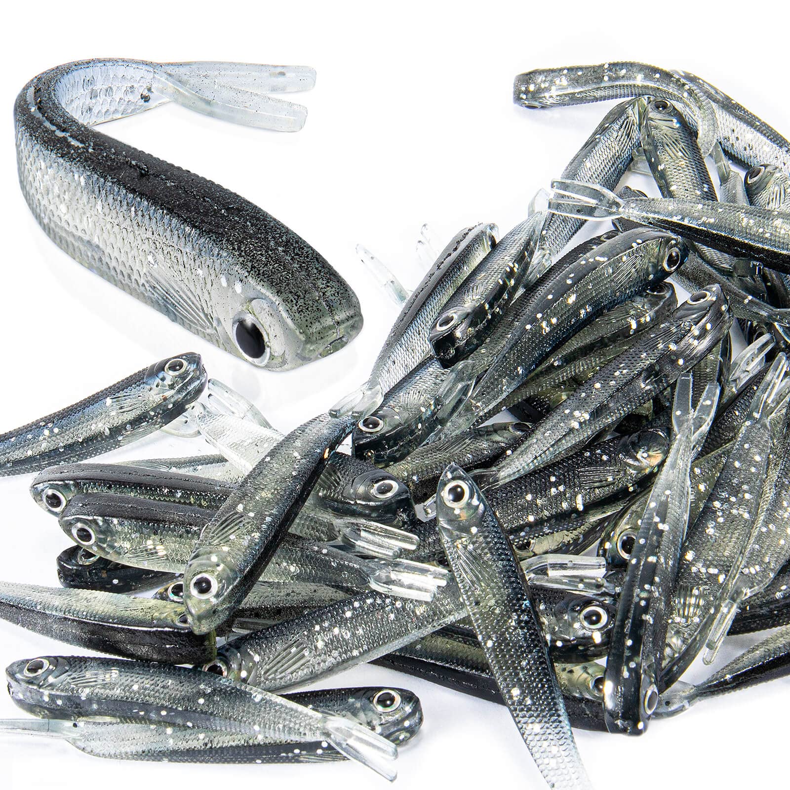 Sconqaek 50 PCS Plastic Soft Fishing Lure, Lifelike Forked Tail Minnow, Fishing Baits Tackle for Saltwater and Freshwater
