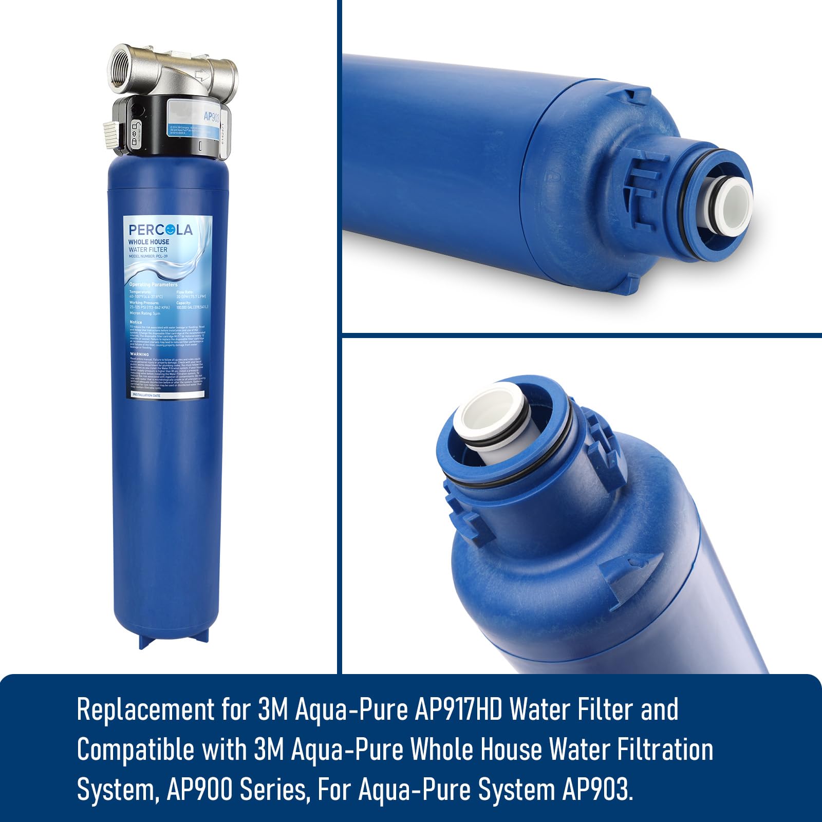 PERCOLA AP917HD Water Filter, Replacement for Aqua-Pure AP917HD Whole House Sediment/CTO Replacement Filter For 3M Aqua-Pure AP903 System 100,000 Gallons (1 Pack)