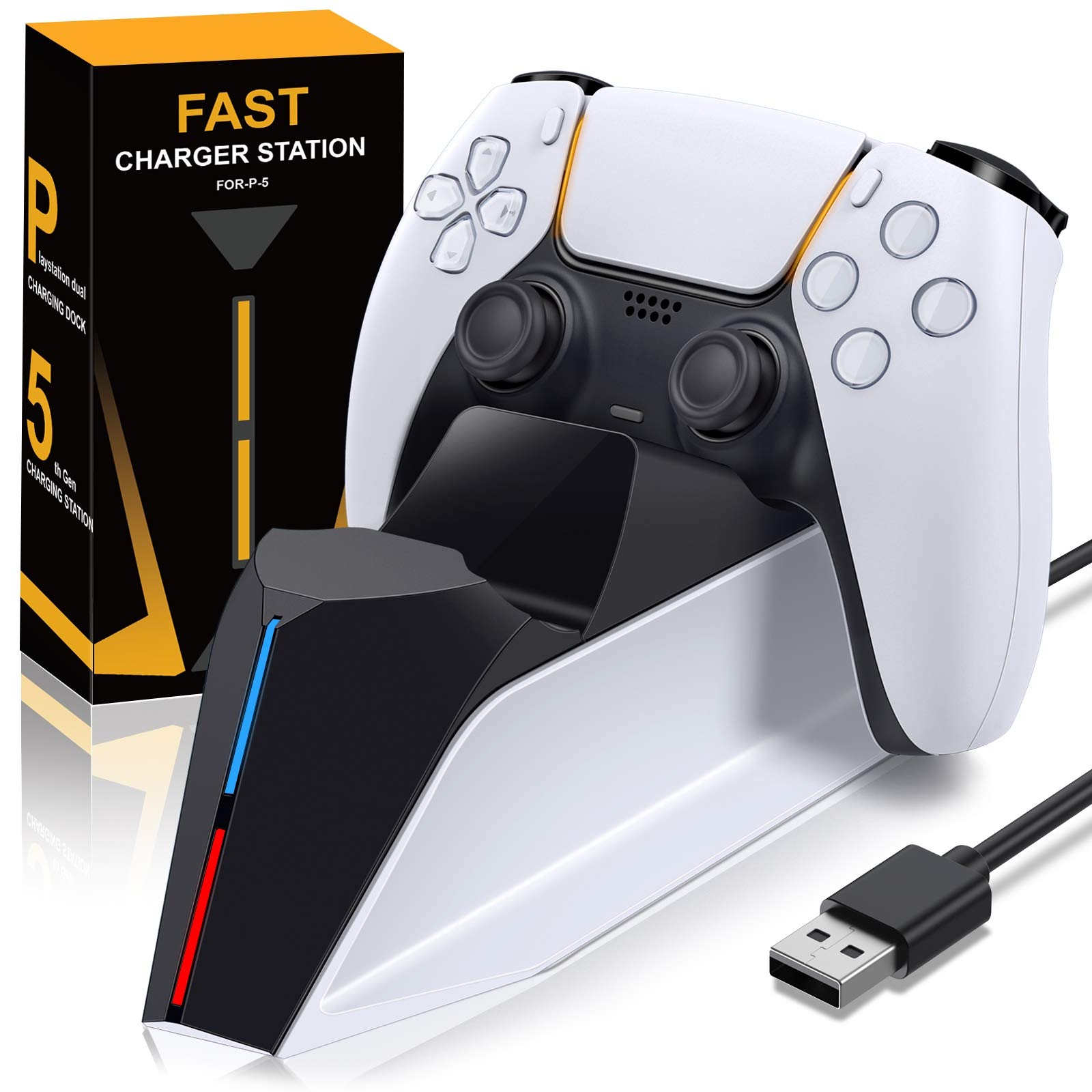 PS5 Controller Charger Station, Kydlan PS5 Charging Station for PS5 Controller, Upgrade PS5 Controller Charger for PlayStation 5 Charging Station with LED Indicator