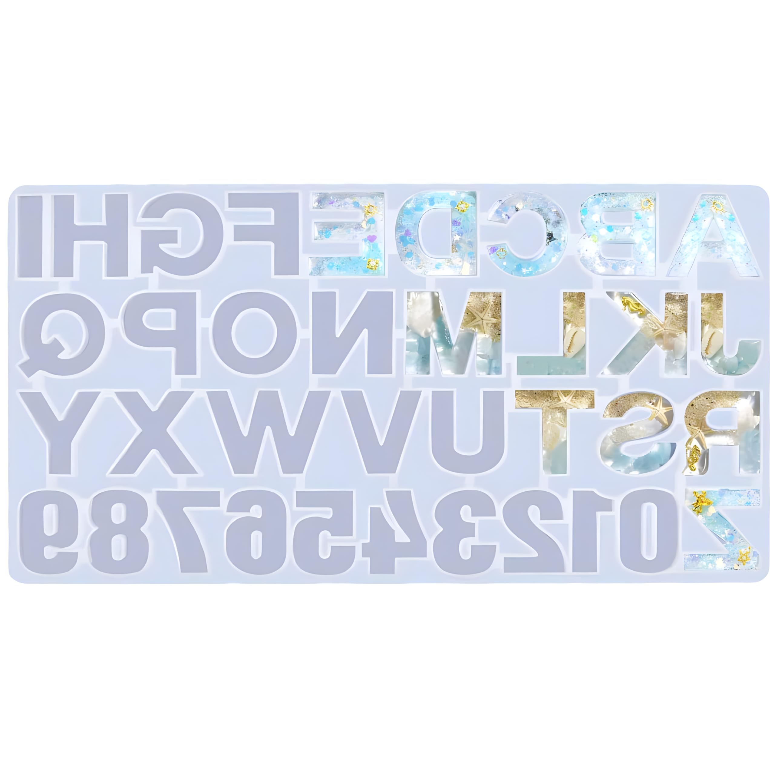 Reversed Resin Casting Alphabet Mold, Sturdy Letter & Number Silicone Mold for Epoxy Resin Crafts, Resin Keychains, Crayons, Soap, Clay Crafts, Key Rings not Included