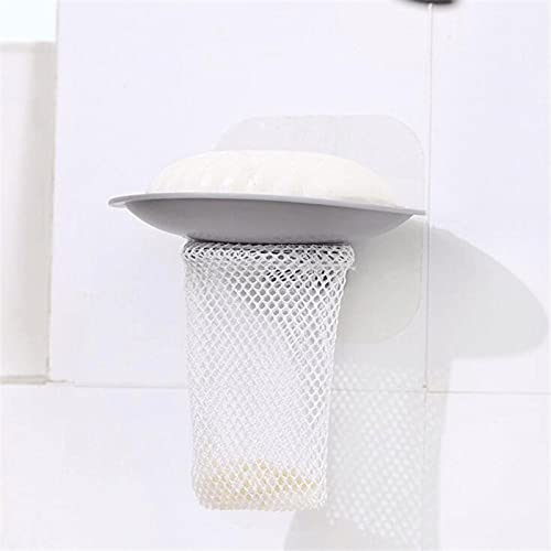 PLMM soap Box, Creative Sucker Wall Drain Water Net Pocket Soap Dish Storage Holder Soapbox Plate Tray Drain Bathroom Kitchen Tools (Color : Beige)