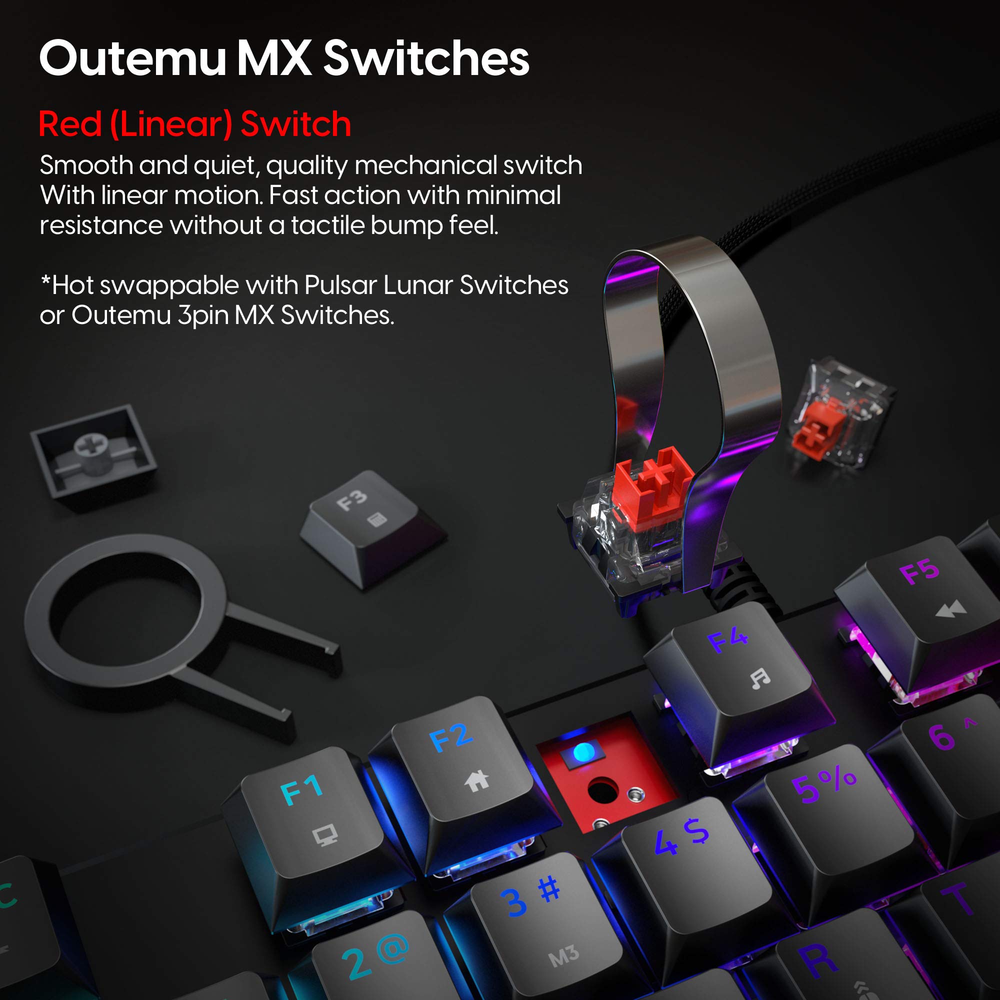 Pulsar Gaming Gears - PK010 Lunar Alloy TKL Aluminum Alloy Build Hot Swappable Mechanical Gaming Keyboard Full RGB LED Backlit USB Wired for Windows PC 87Keys (Red Switch Linear)