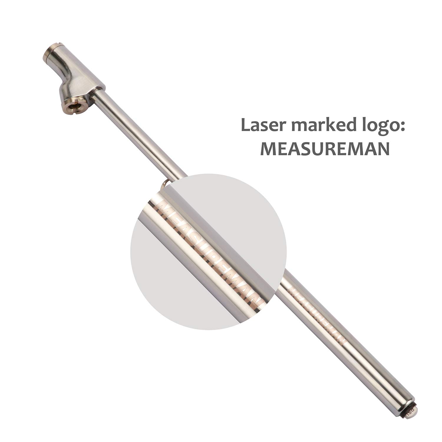 Measureman Heavy Duty Dual Head Truck Tire Gauge, Solid Brass Body, Aluminum Slide, with Hook, Range 10-150psi