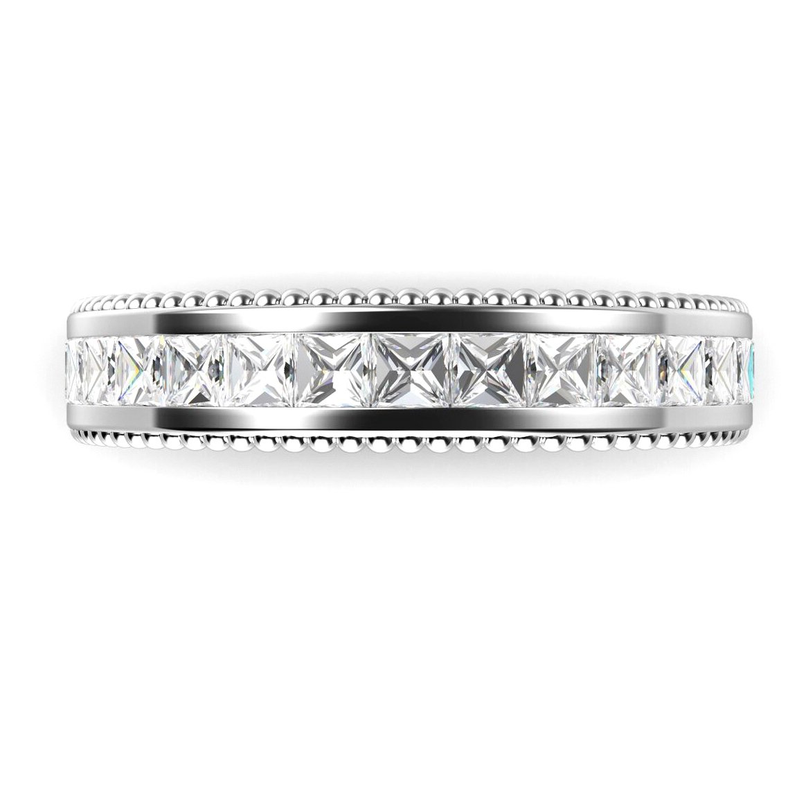 Metal Factory Sz 8 Sterling Silver 925 Princess Cut Cubic Zirconia CZ Milgrain Eternity Band Ring