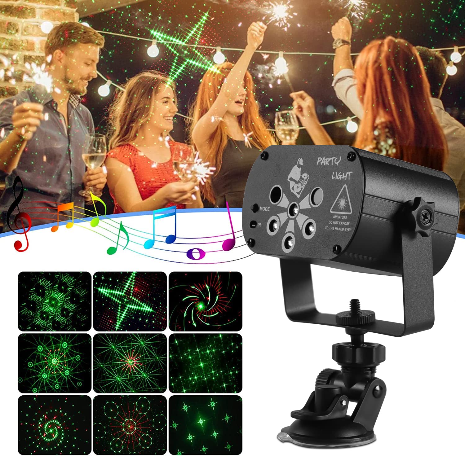 Party Lights, 6 Lens Club Light DJ Disco Lights, Sound Activated RGB Rave Lights, Dj Light with Remote Control for Halloween Decorations Karaoke Pub Wedding