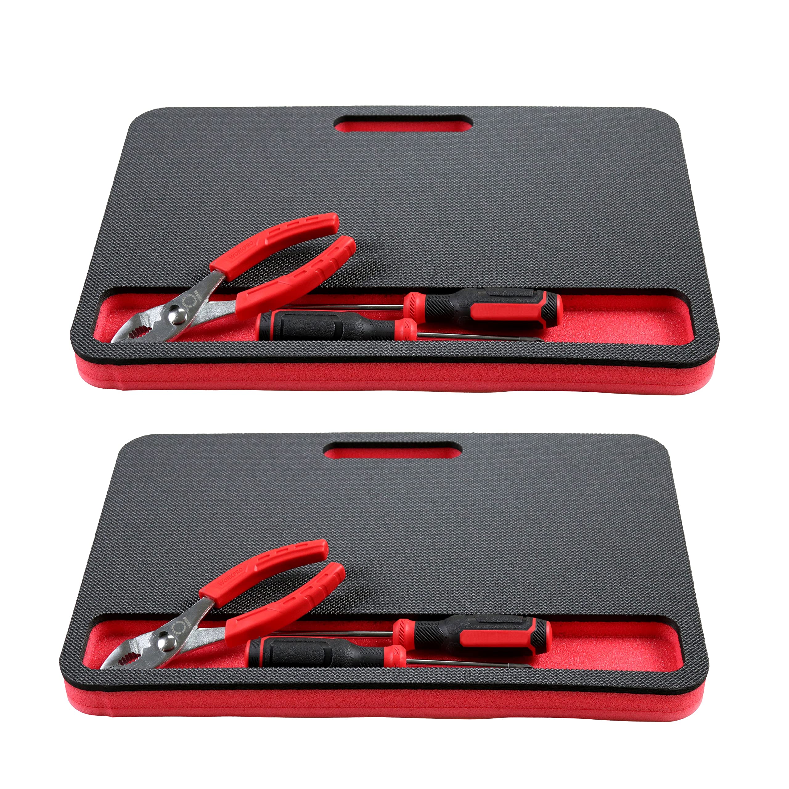 Polar Whale 2 Portable Knee Cushions Red and Black with Tool Pocket for Home Garden Work Automotive Workshop More Durable Thick Comfortable High Density Waterproof Foam 15 x 10 Inches Kneeling Pad