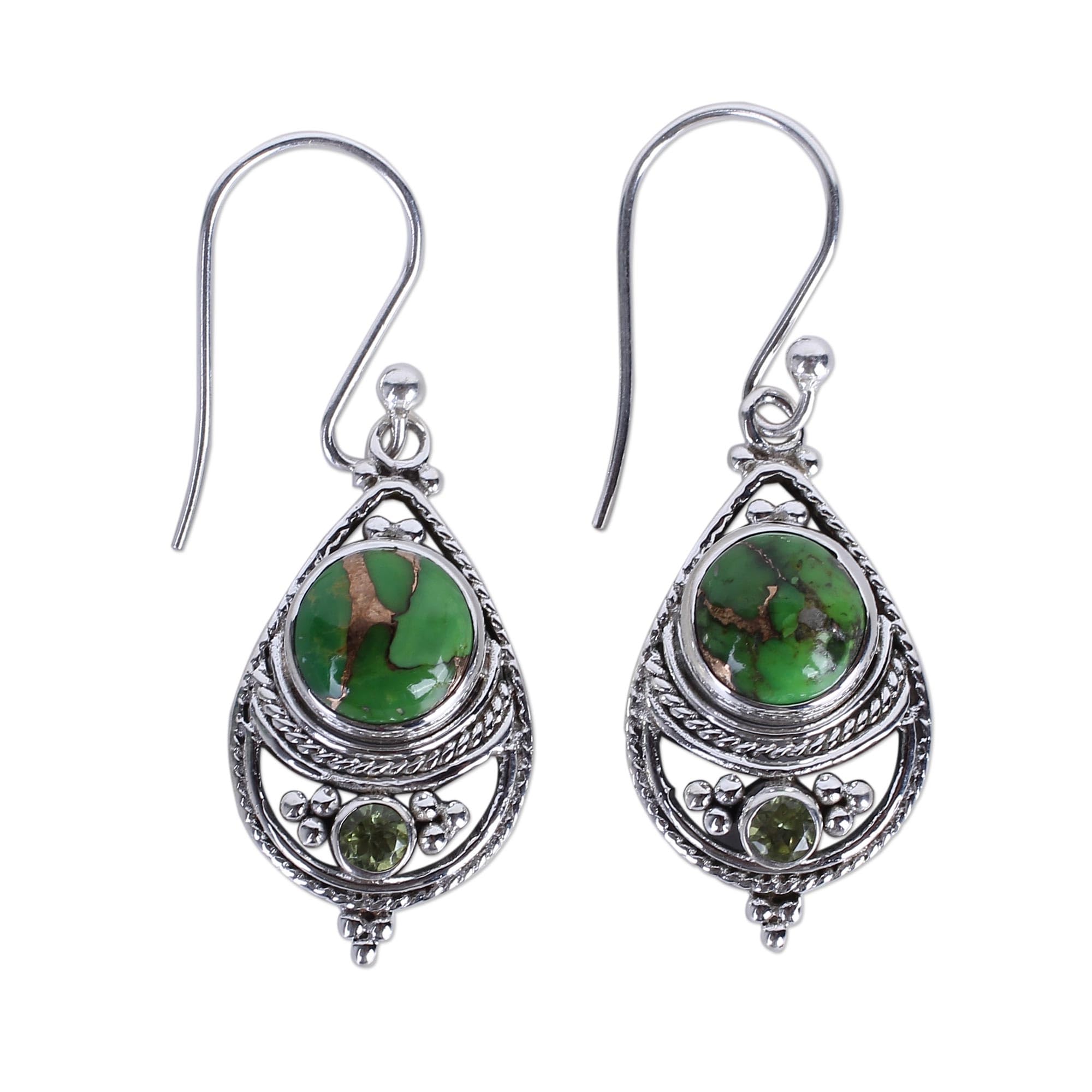 NOVICA Artisan Handcrafted Turquoise Dangle Earrings | Dangle Earrings For Women Sterling Silver | Vintage Birthstone Earrings | Elegant Turquoise Earrings | Green Chalcedony Dangle Earrings