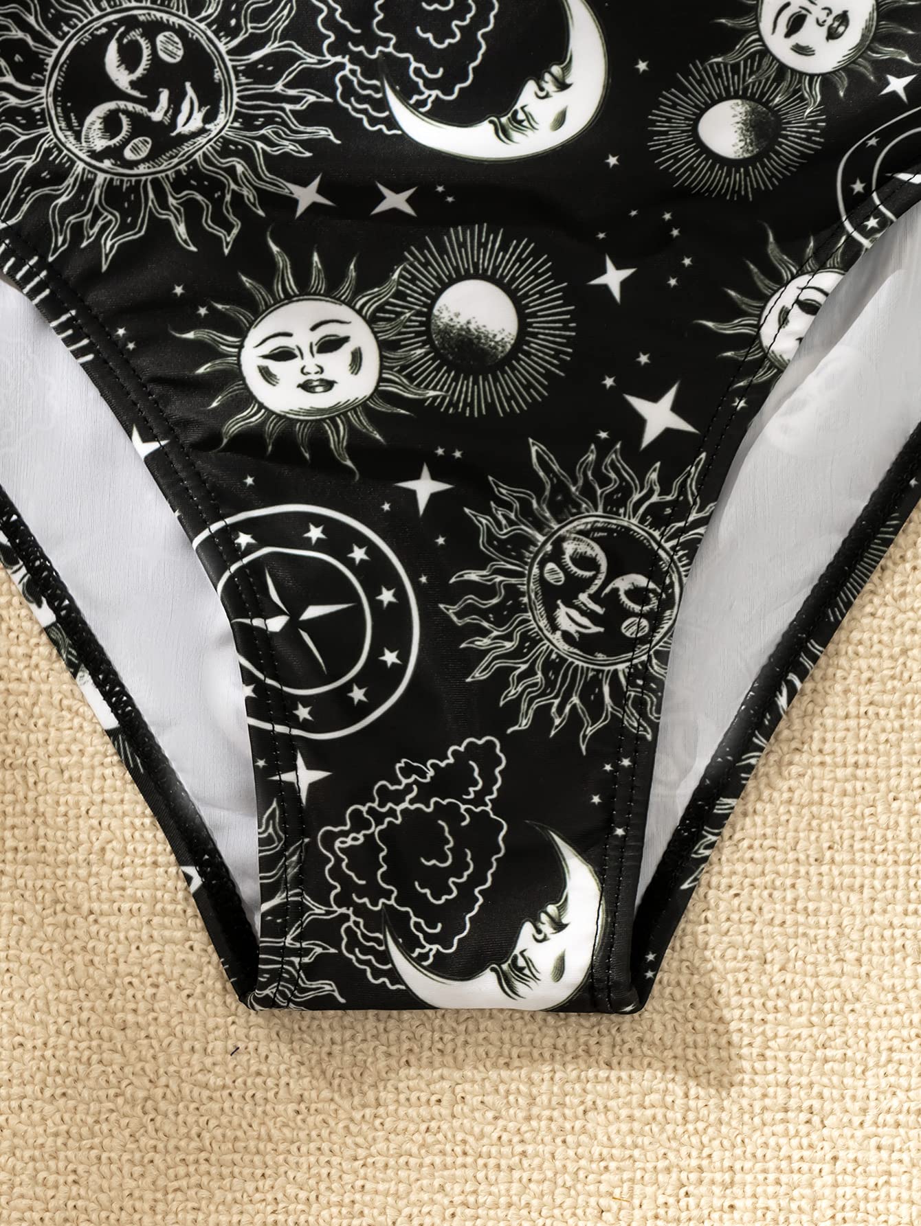 SOLY HUX Women's Plunge Neck Cross Back High Cut One Piece Bathing Suits Swimsuit Black Sun Moon XL