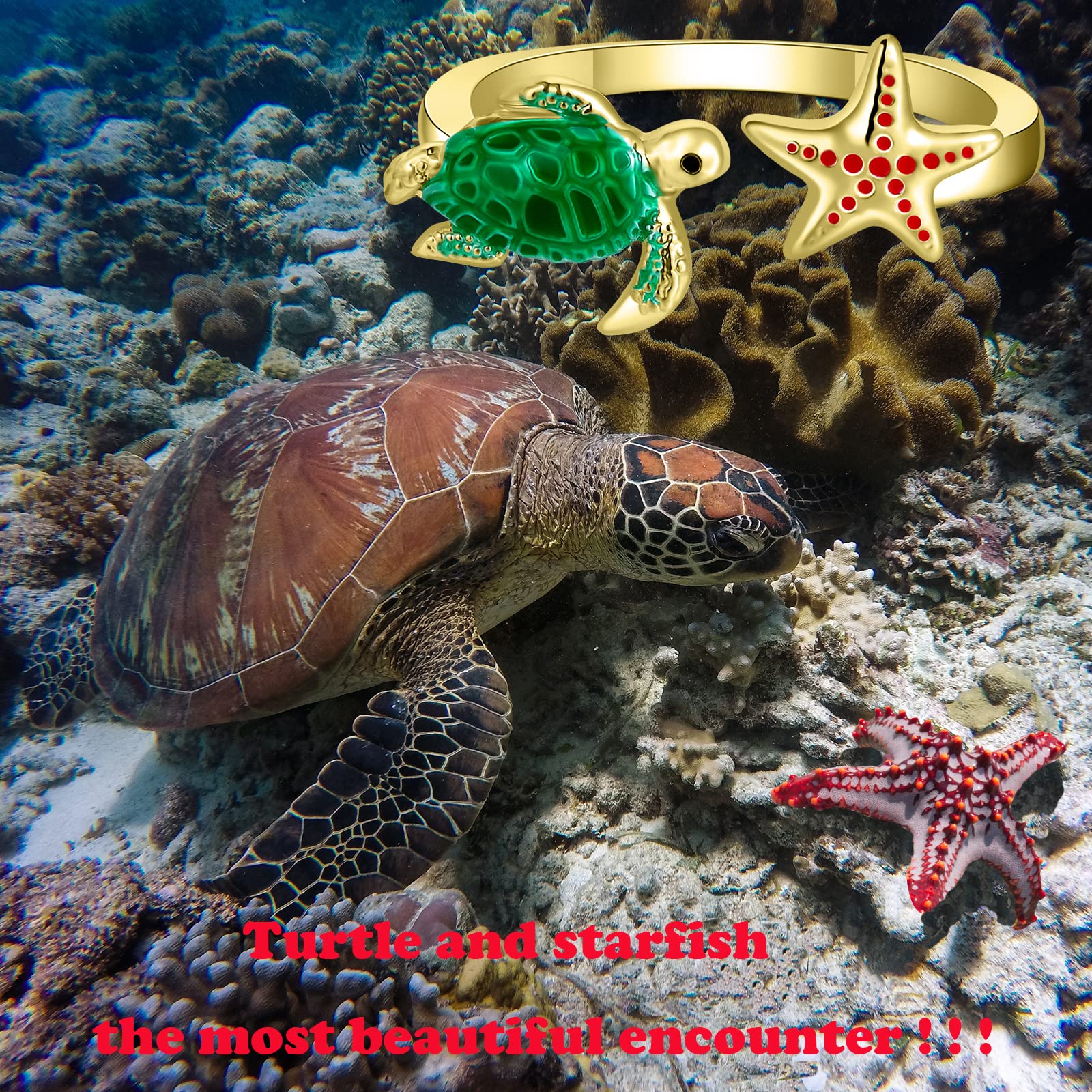 YKYLHSYXR Women's Adorable Green Sea-Turtle Red-Starfish Jewelry