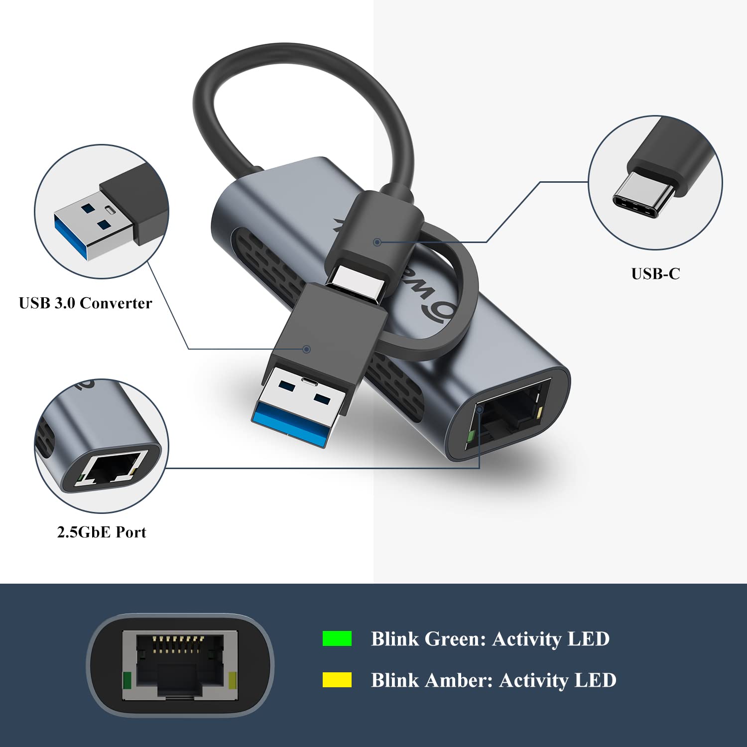 WAVLINK USB C to Ethernet Adapter, RJ45 to Thunderbolt 3 Type C Gigabit Network LAN Converter 10/100/1000Mbps for Mac Windows Linux