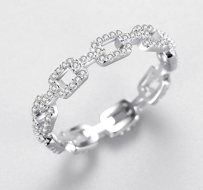 S925 Sterling Silver Chain Link Full Eternity Ring Cubic Zirconia White Rhodium Wedding Stackable Band Ring Honest Mantra GWR431 (8)