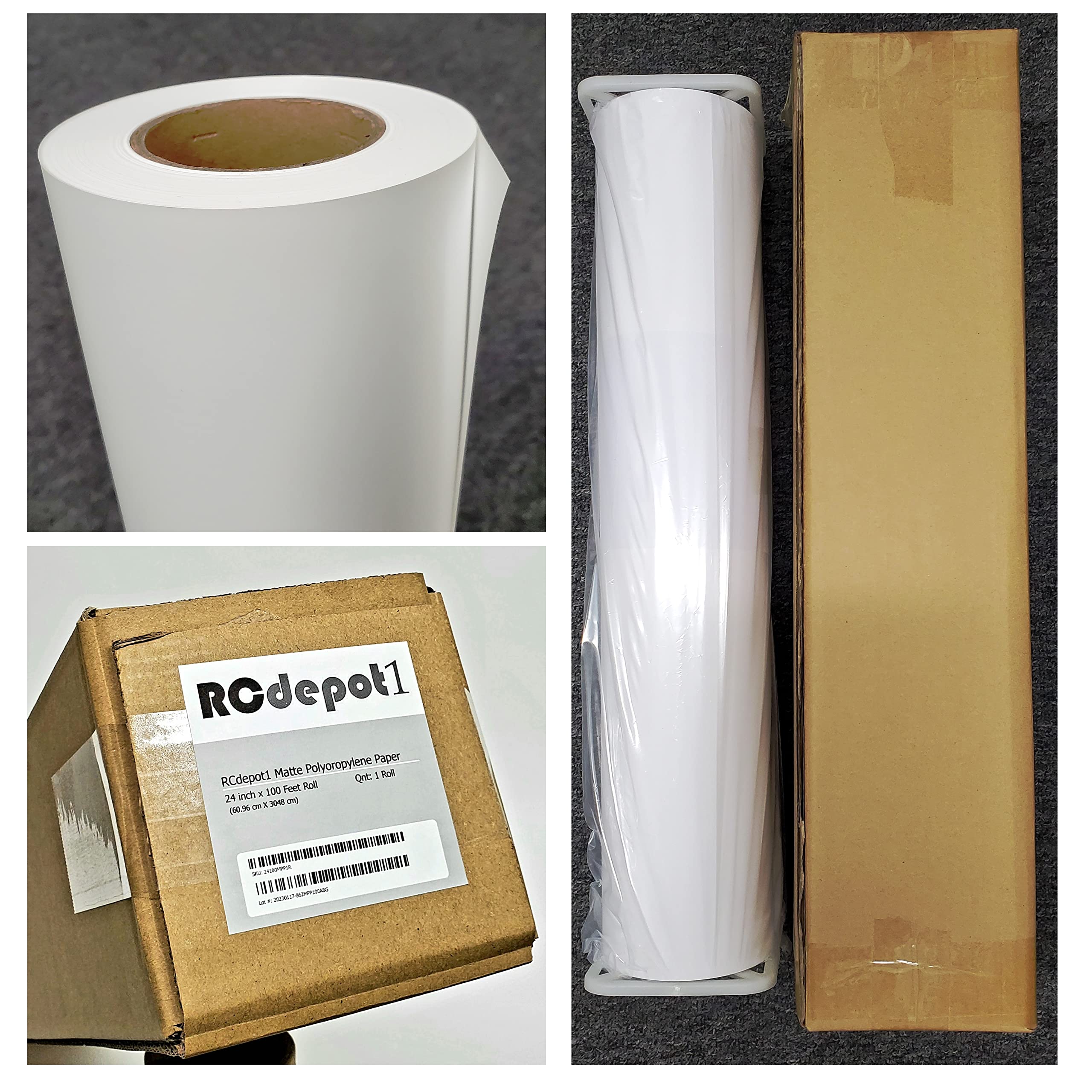 RC-Depot1-1 x 24 inch x 100 ft Matte Polypropylene Banner roll (NOT self adhesive) film poly Vinyl 8 mil Waterproof 2 inch core, Wide Format Inkjet print poster signs