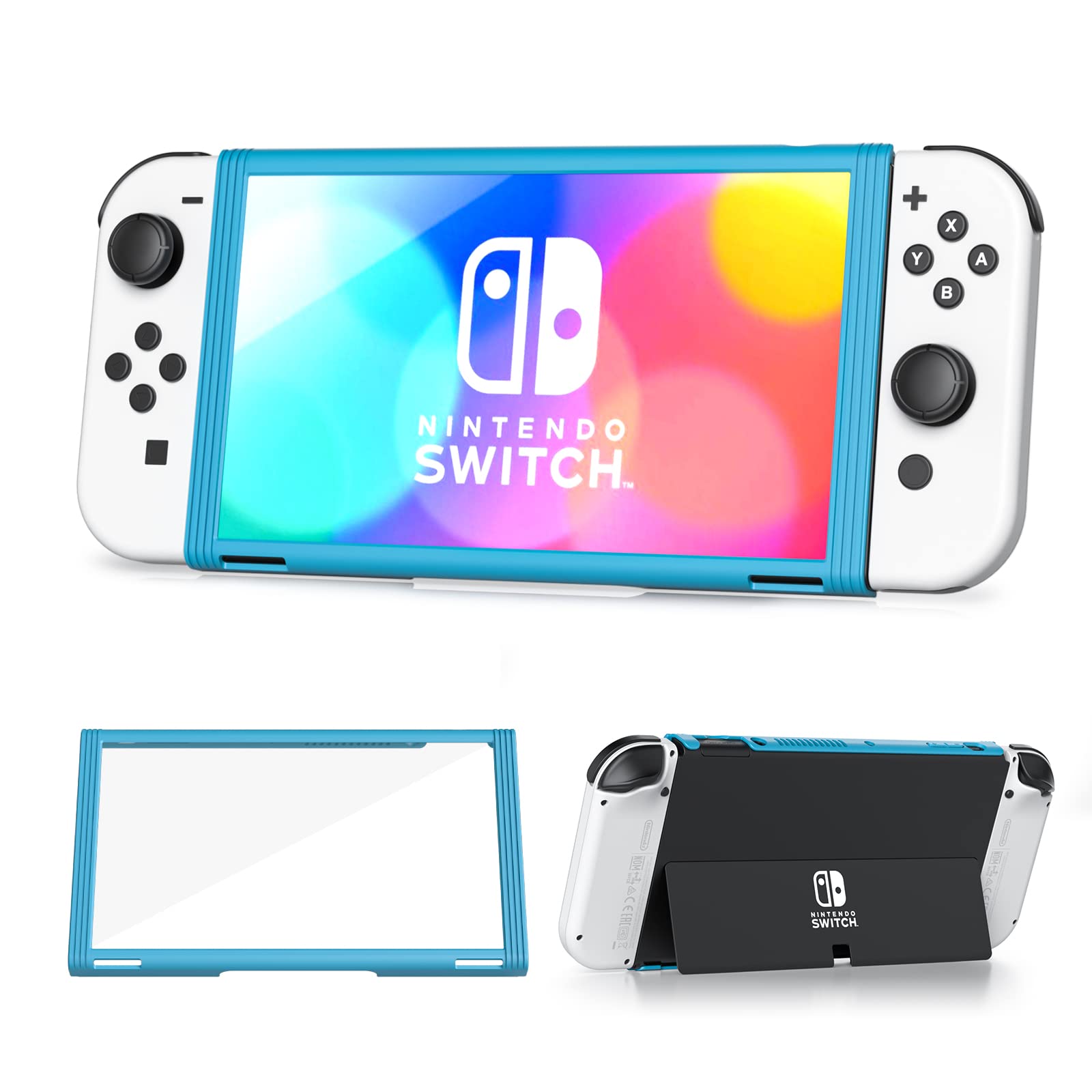 Sibese Protective Case for Nintendo Switch OLED with Tempered Glass Screen Protector, Front Cover Compatible with Switch OLED (2021)(Blue)