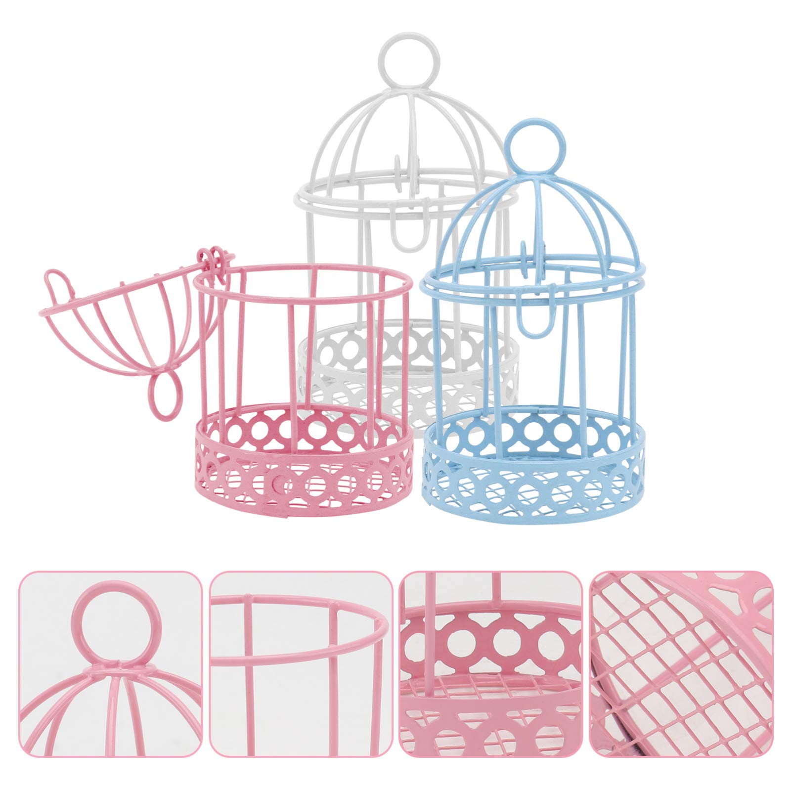 Metal Wall Hanging Bird Cage Mini Desktop Storage Decor Hollow Iron Bird Cage Organizer Home Office Desktop Decor 3pcs Bird Cage Tealight Holder