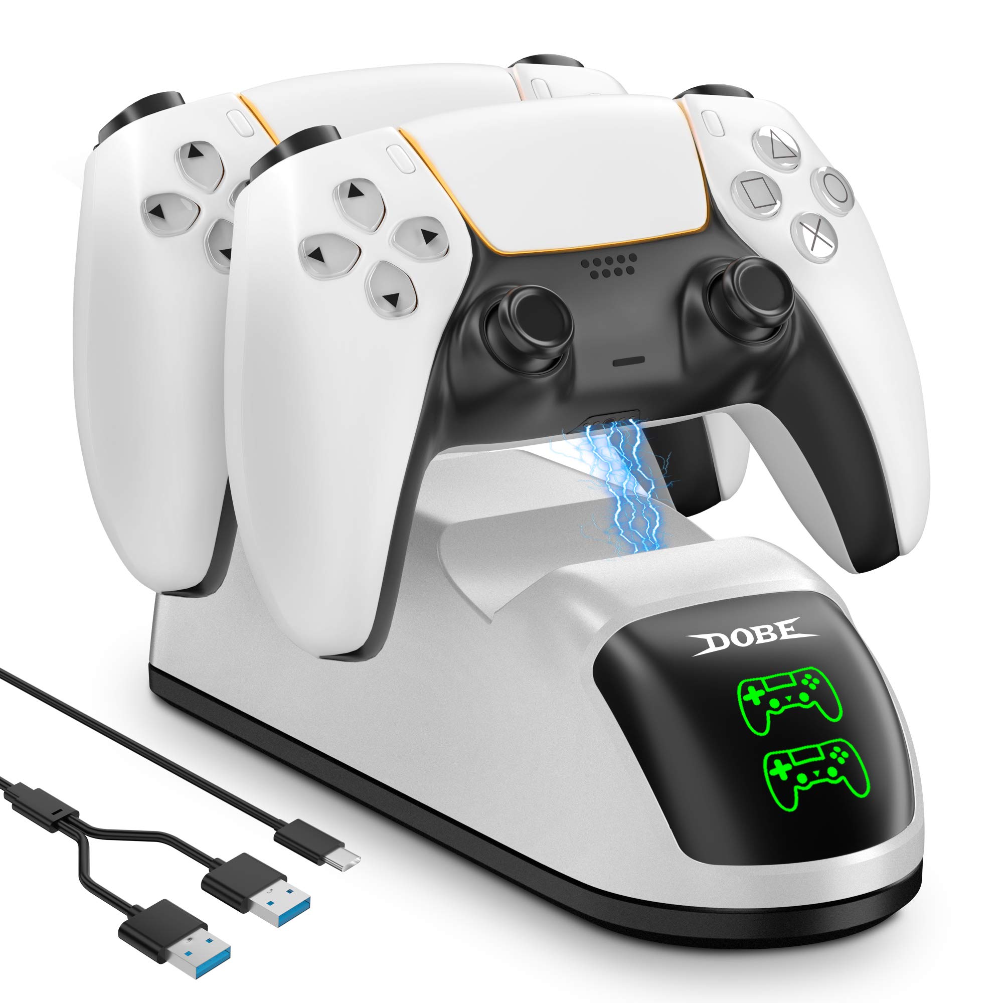 PS5 Controller Charger Station, Likorlove PS5 Charging Station Compatible with Sony Dualsense Controller, Upgrade Intelligent Safety Chip Protection, LED Indicator with USB-C 2 Hours Fast Charging.