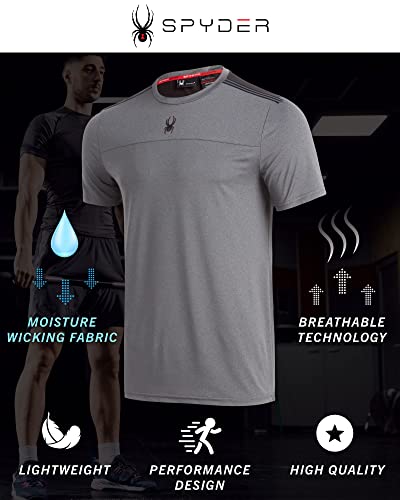 Spyder Men's Athletic T-Shirt - 2 Pack Dry Fit Short Sleeve Performance Sports Tee (S-XL), Size M, Black/Burnt Charcoal