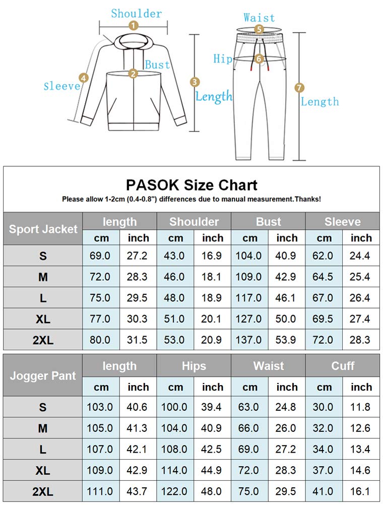 PASOK Men's Tracksuits 2 Piece Set Outfit Full Zip Jogging Sweatsuits Activewear Sport Suit Style 3 Black 2XL